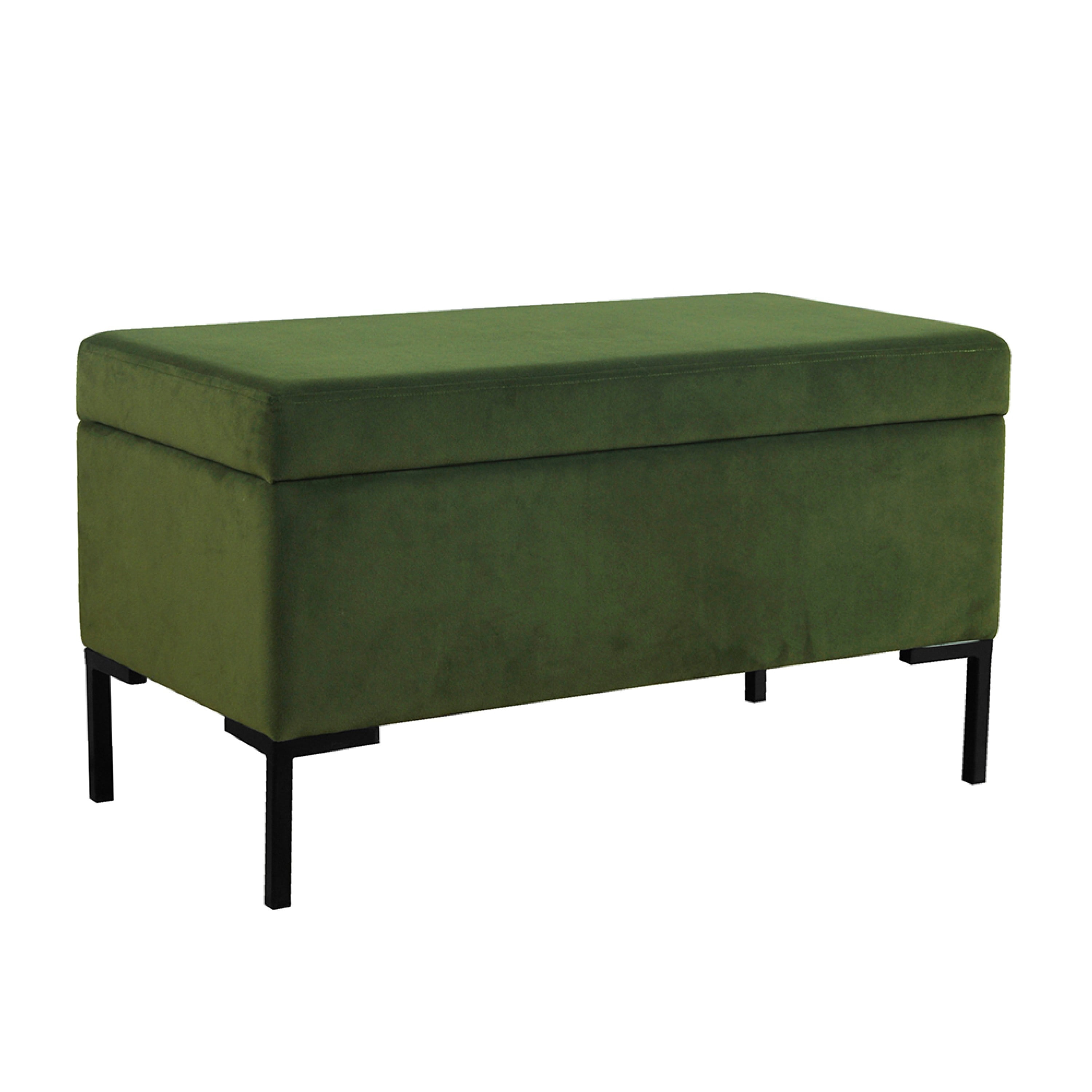 Ray Storage Bench Ottoman, Forest Green Velvet, Metal Legs, 32 Inch ...