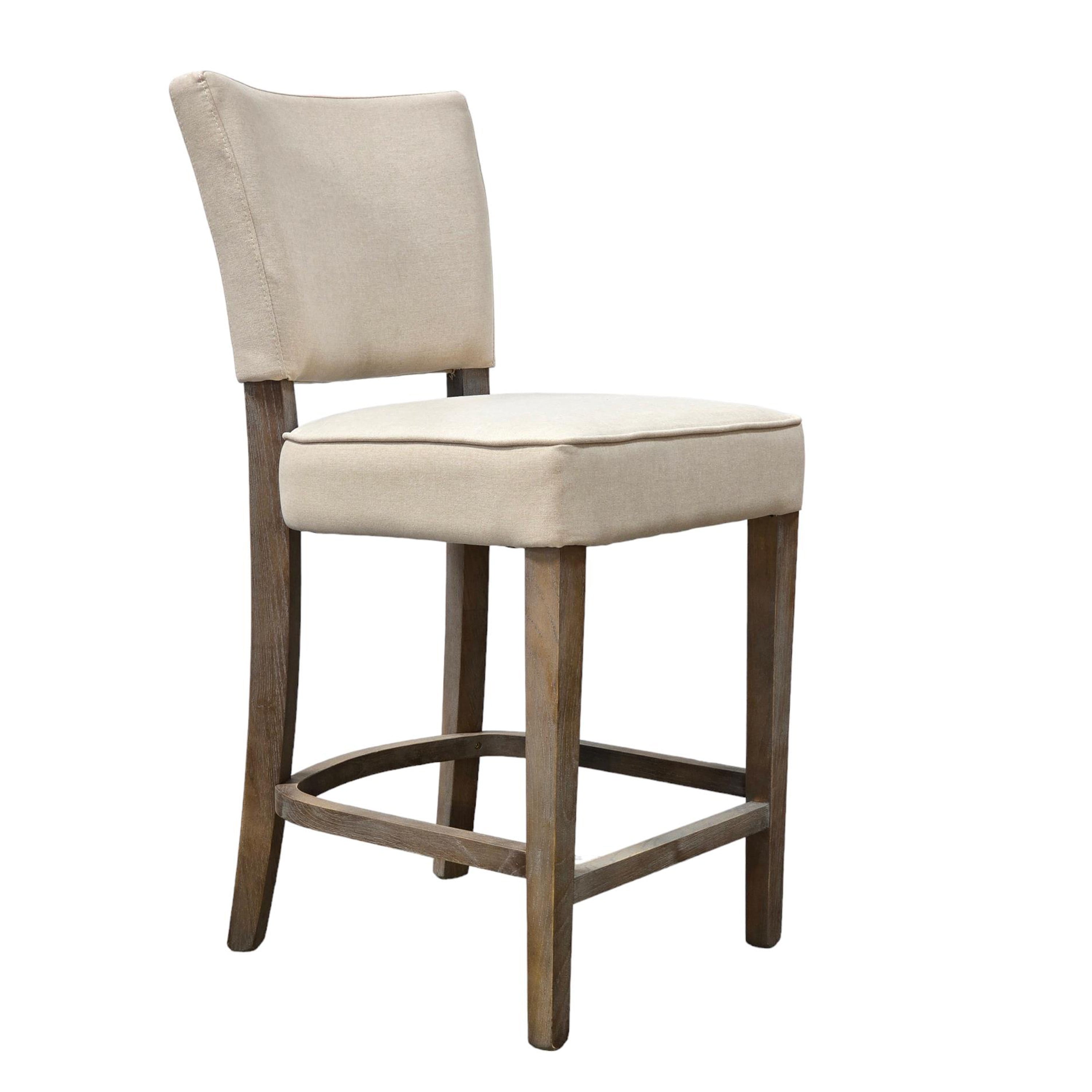 Rea Counter Stool Chair, Beige Fabric, Classic Graywash Solid Wood ...
