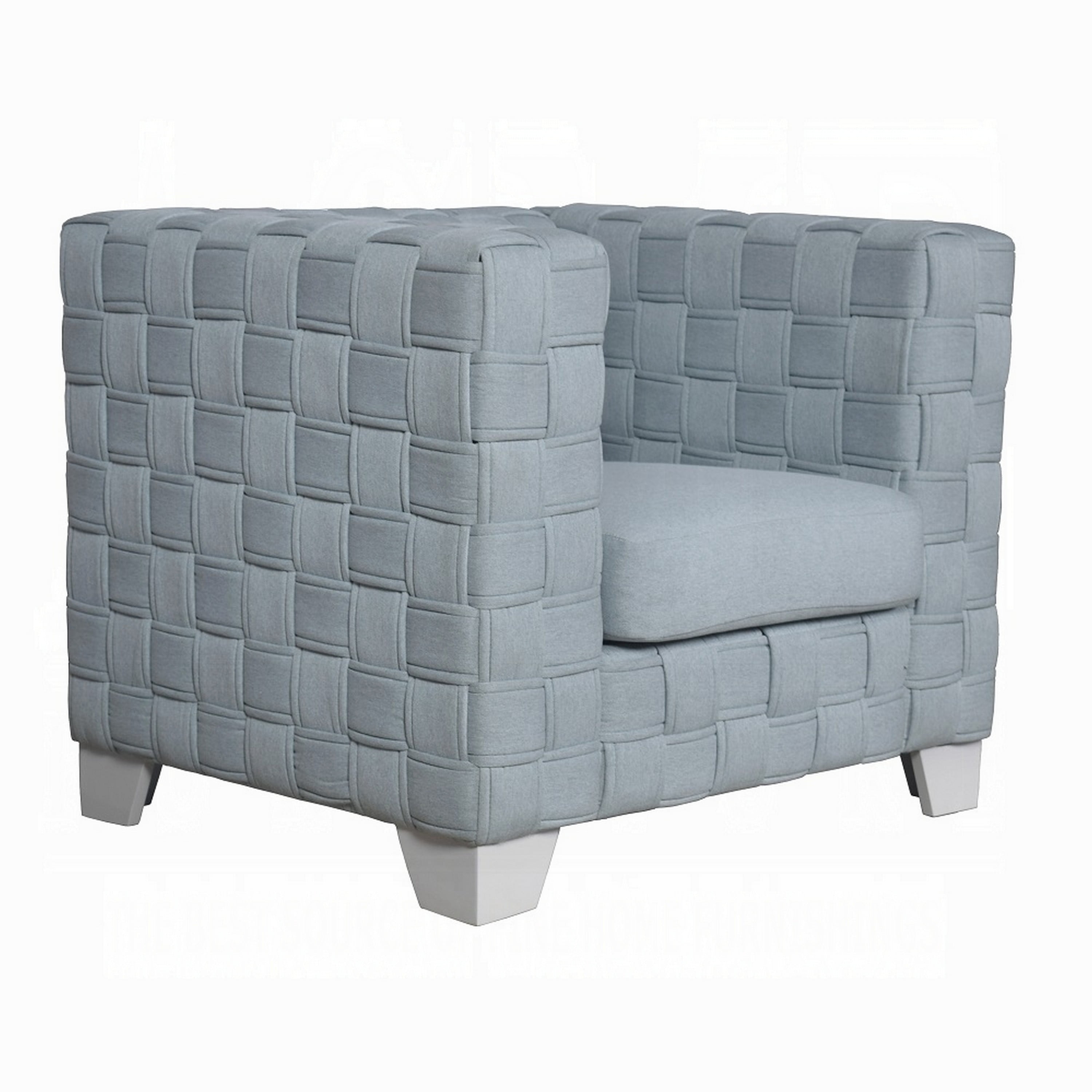 Reah Accent Chair, Knitted Light Blue Chenille, White Composite Wood ...