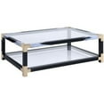 Rectangular Metal Coffee Table with Glass Top and Shelf in Black ...