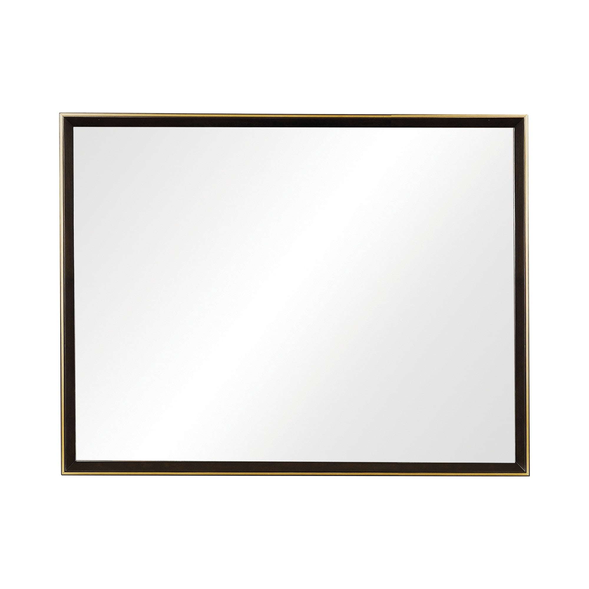Rectangular Wooden Frame Mirror with Gold Trim, Espresso Brown ...