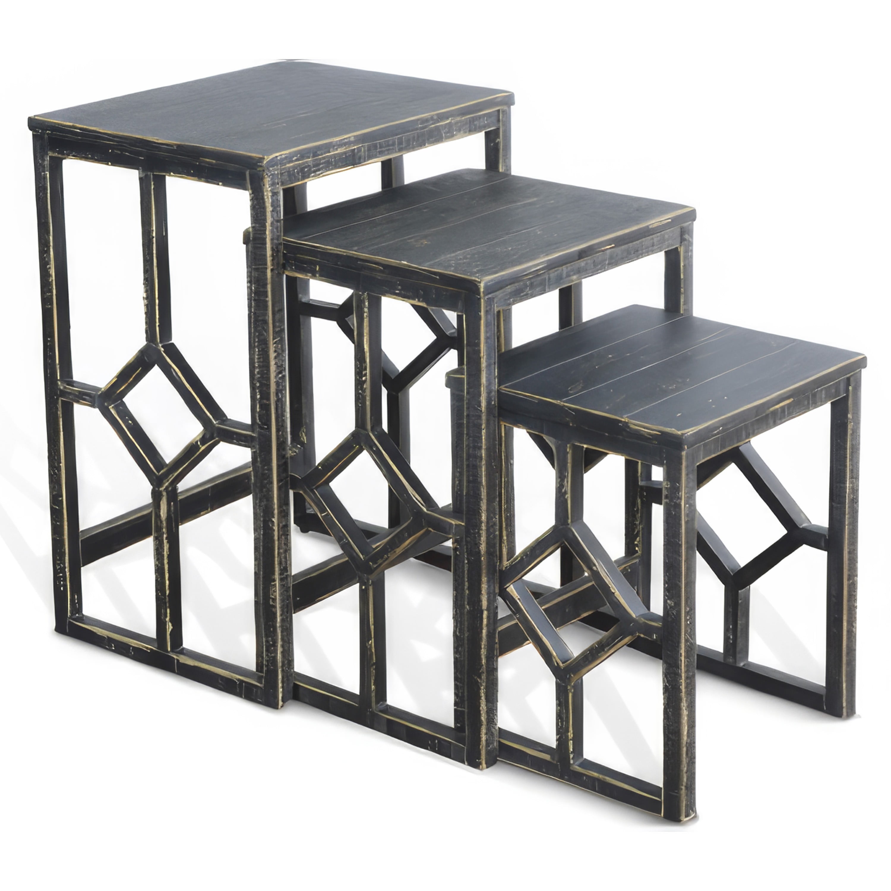 Rena 3 Piece Nesting Accent Table Set, Slatted, Rustic Black Mahogany ...