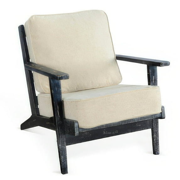 Rena Accent Lounge Chair- Beige Seat- Distressed Black Solid Wood ...
