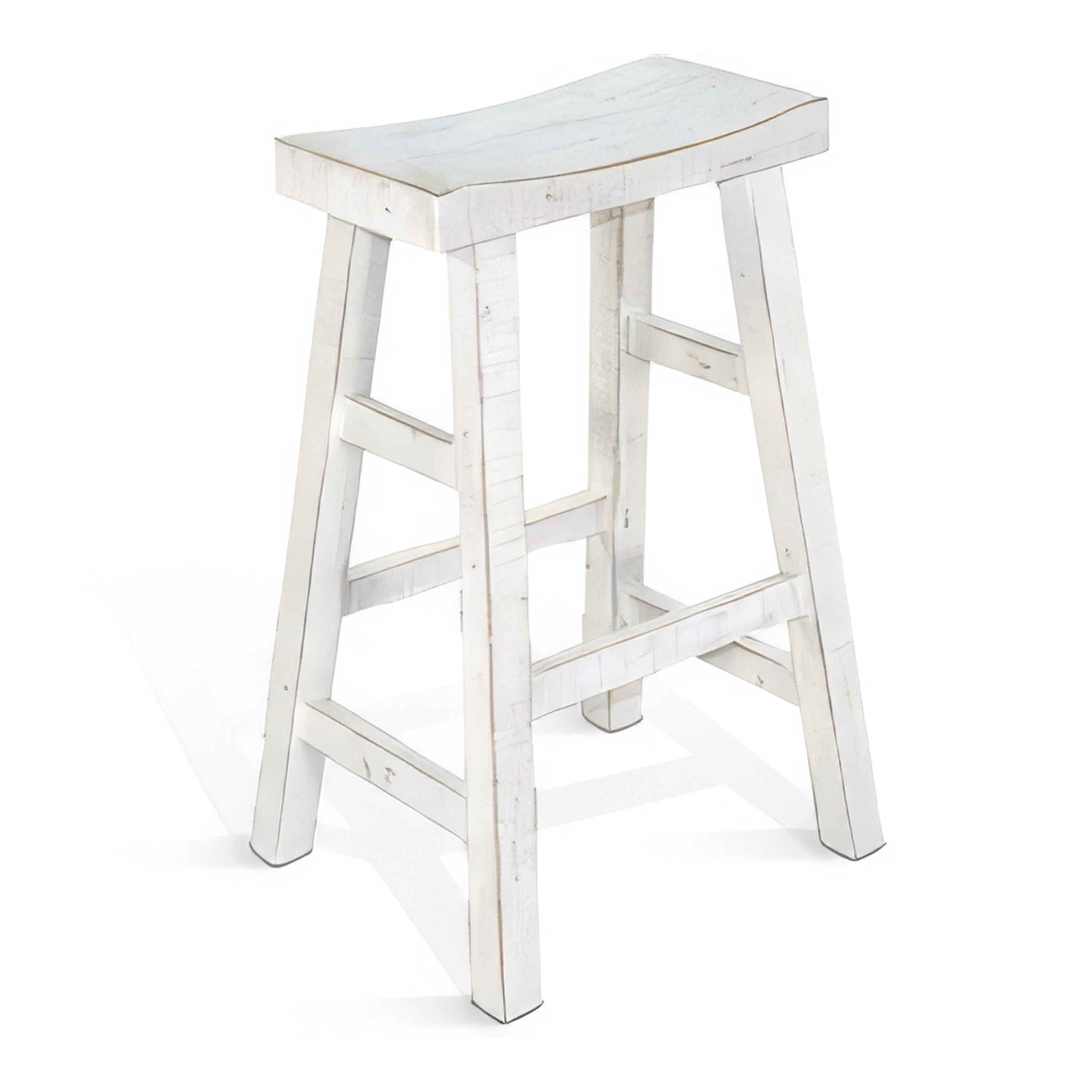 Rena Bar Stool Set of 2, Saddle Style Seat, White Sand Mahogany Wood ...