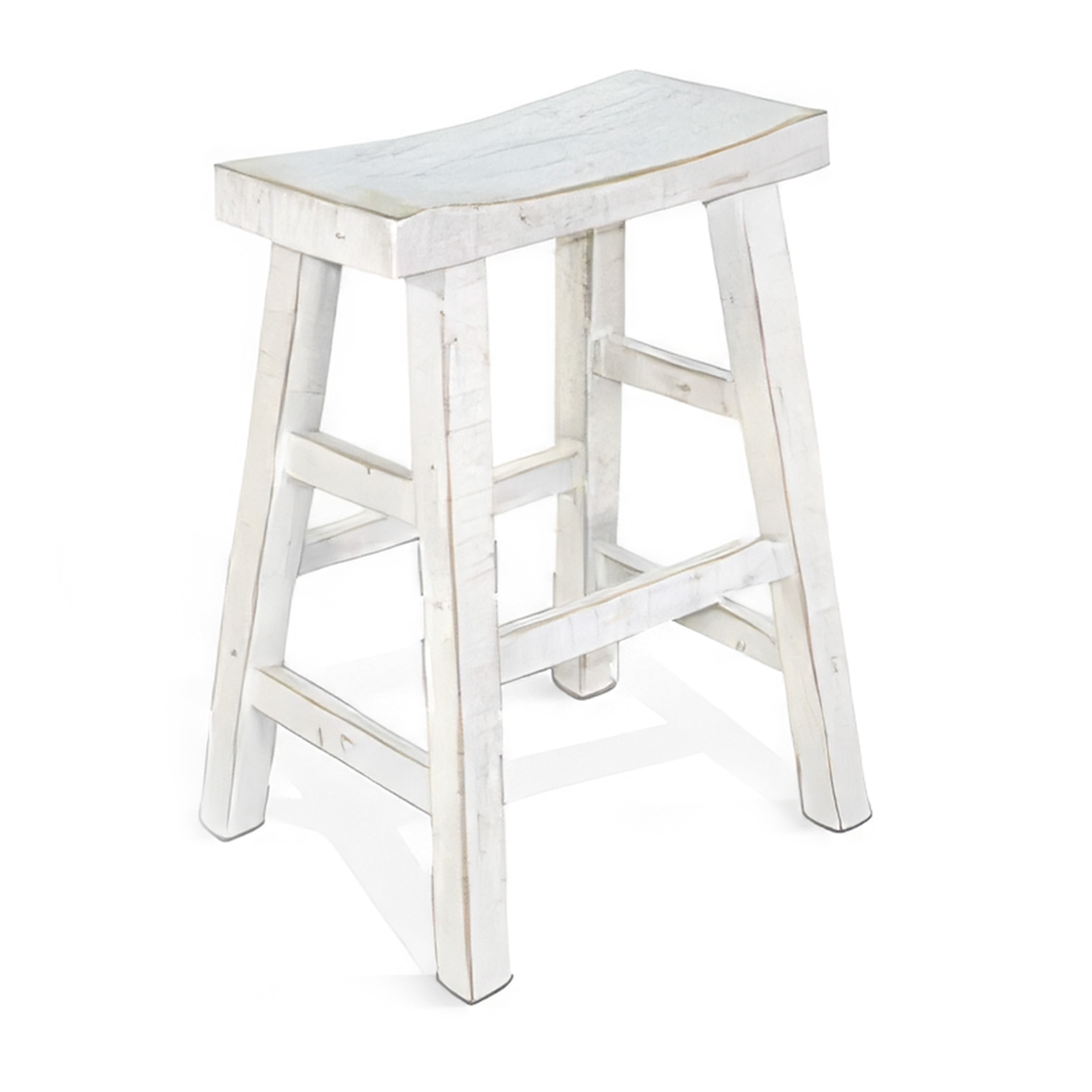 Rena Counter Stool Set of 2, Saddle Seat, White Sand Mahogany Wood ...
