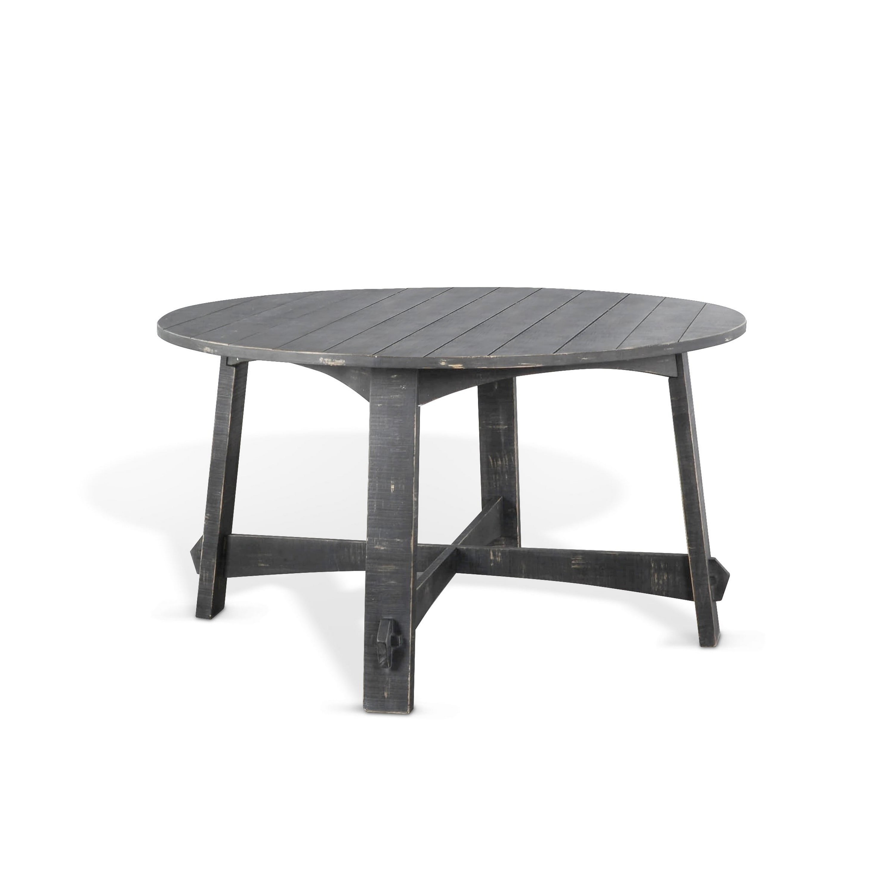 Rena Dining Table, 54 Inch Round Planked Black Smoke Mahogany Wood ...
