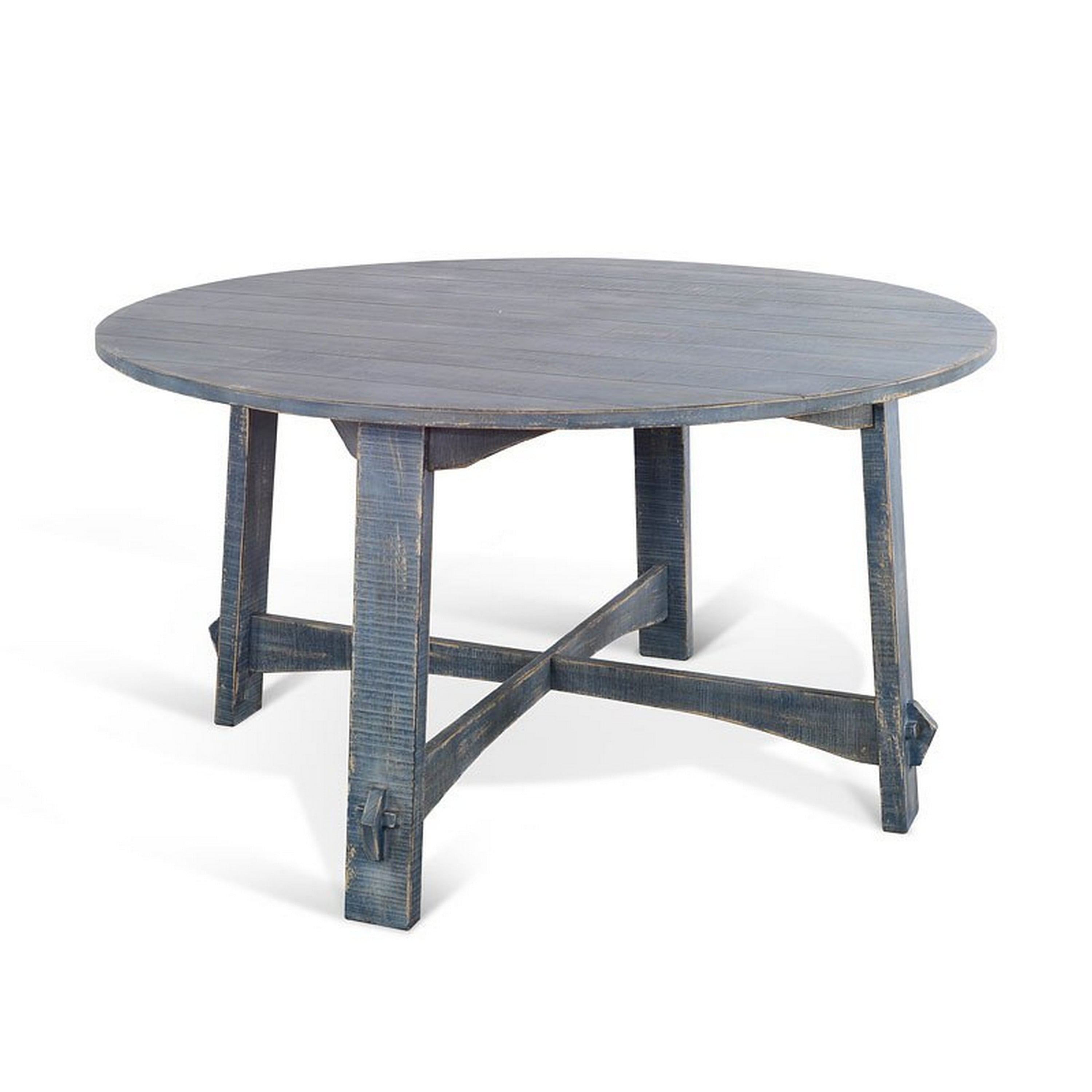 Rena Dining Table, 54 Inch Round Planked Ocean Blue Mahogany Wood ...