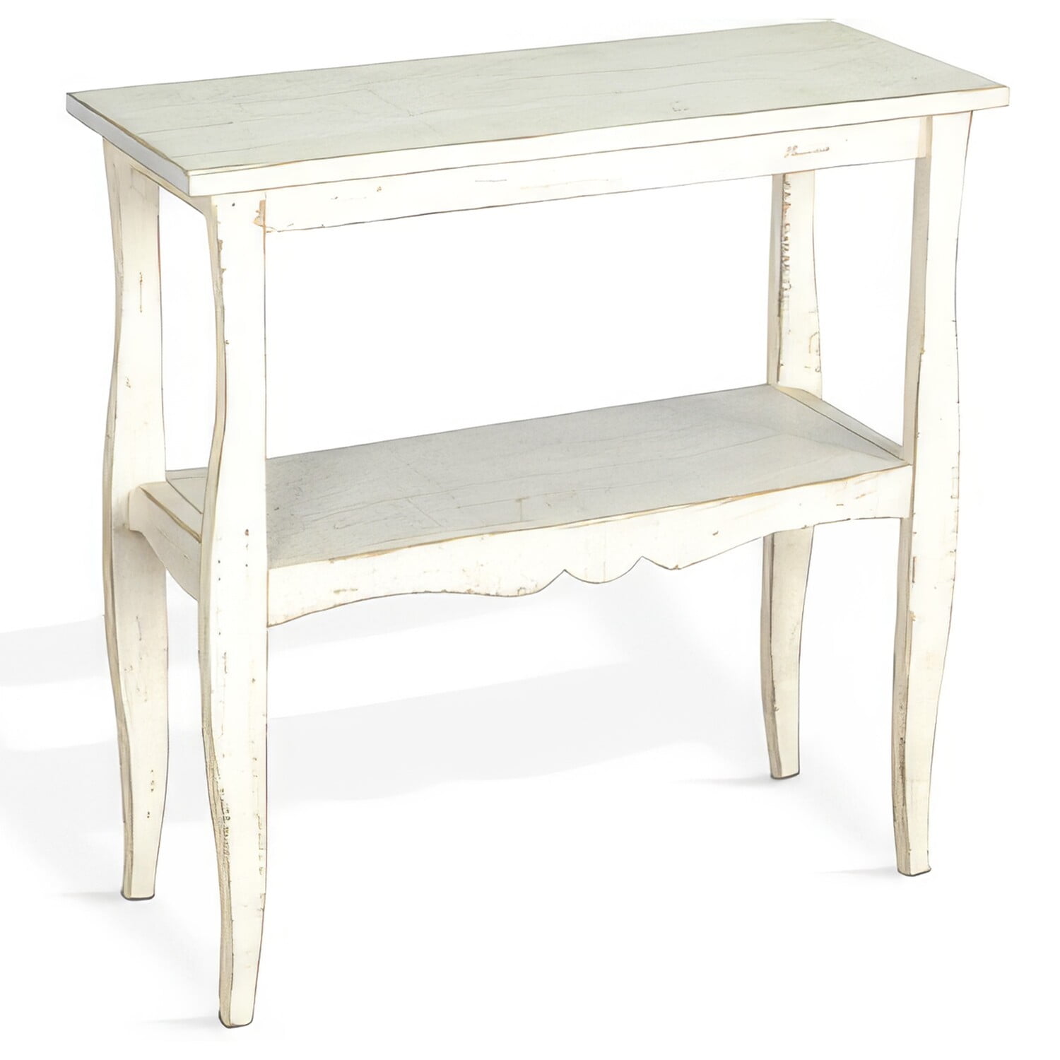 Rena Side End Table- Scallop Trim- 28 Inch Distressed White Mahogany ...