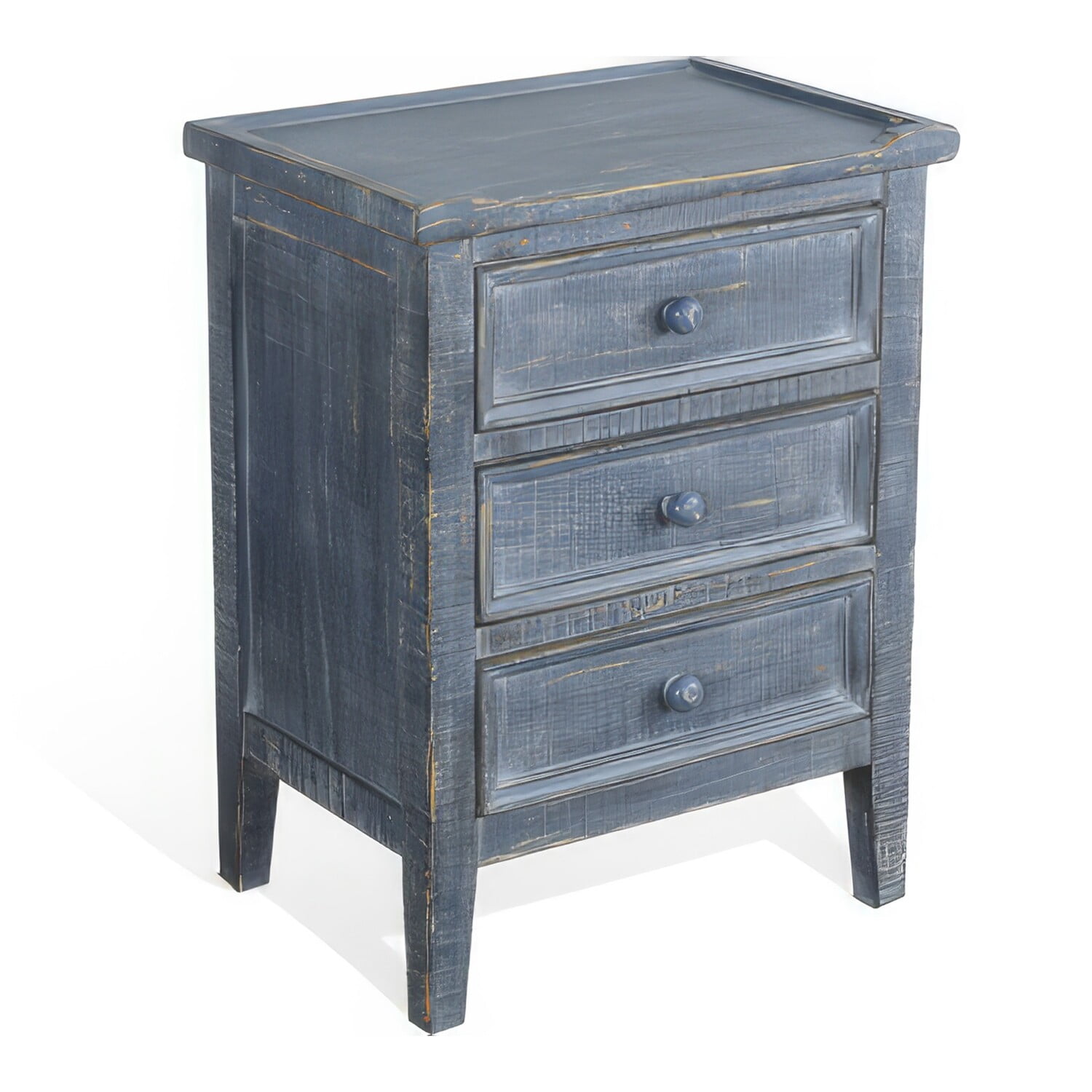 Rena Side End Table with 3 Drawers- 19 Inch Rustic Blue Mahogany Wood ...