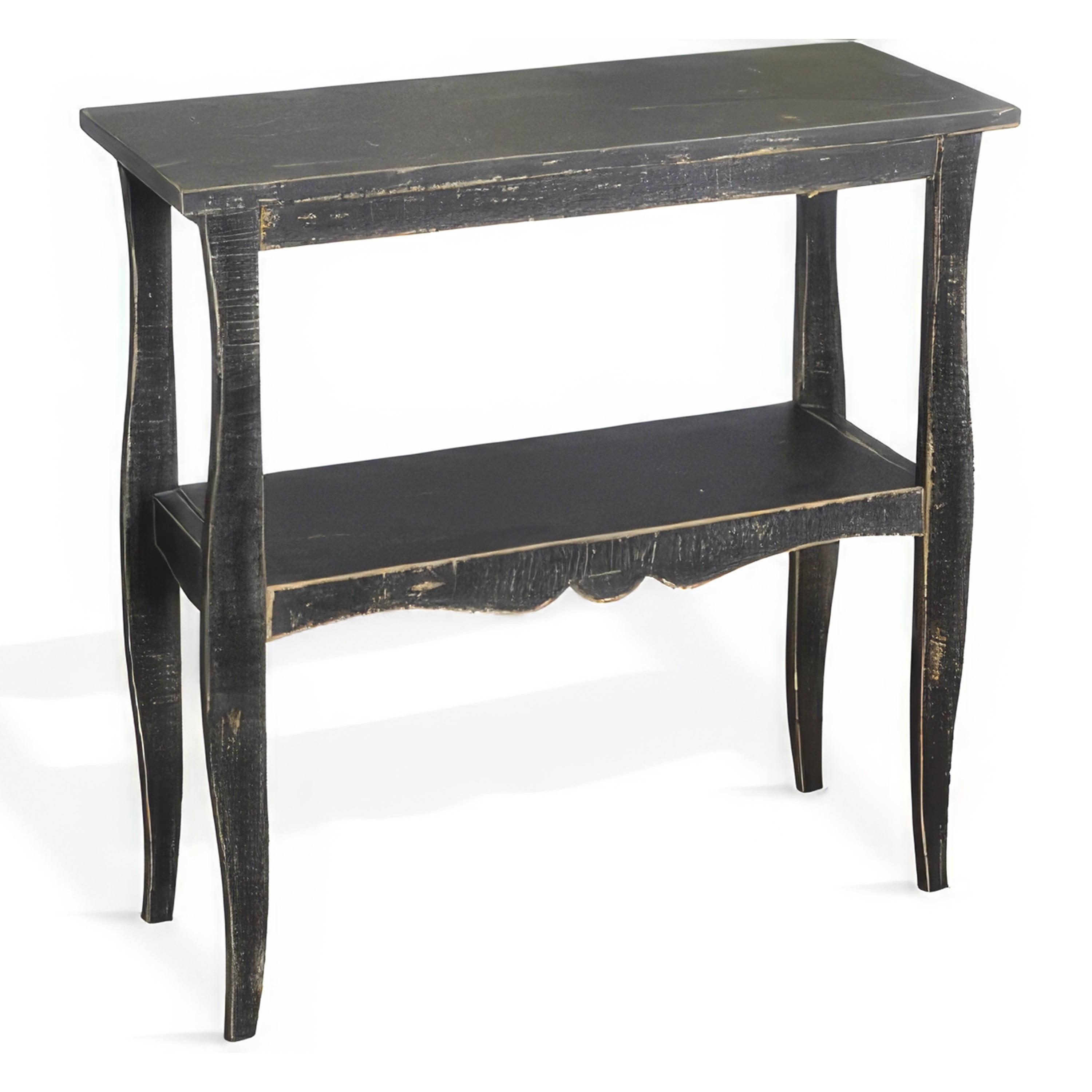 Rena Side End Table with Scallop Trim, 28 Inch Rustic Black Mahogany ...