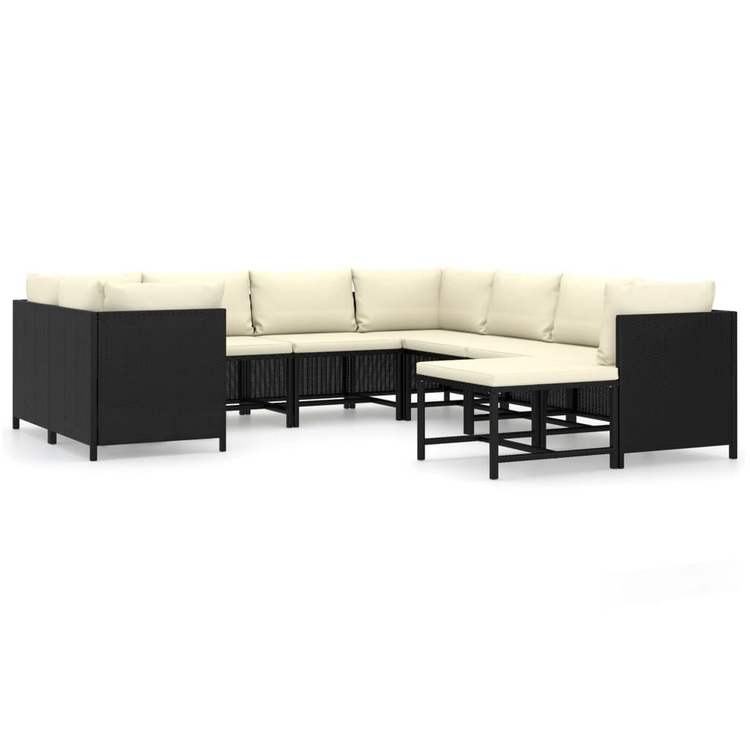 Reno 9pc Outdoor Modular Sofa Set, Ivory Fabric Cushions, Black Rattan ...