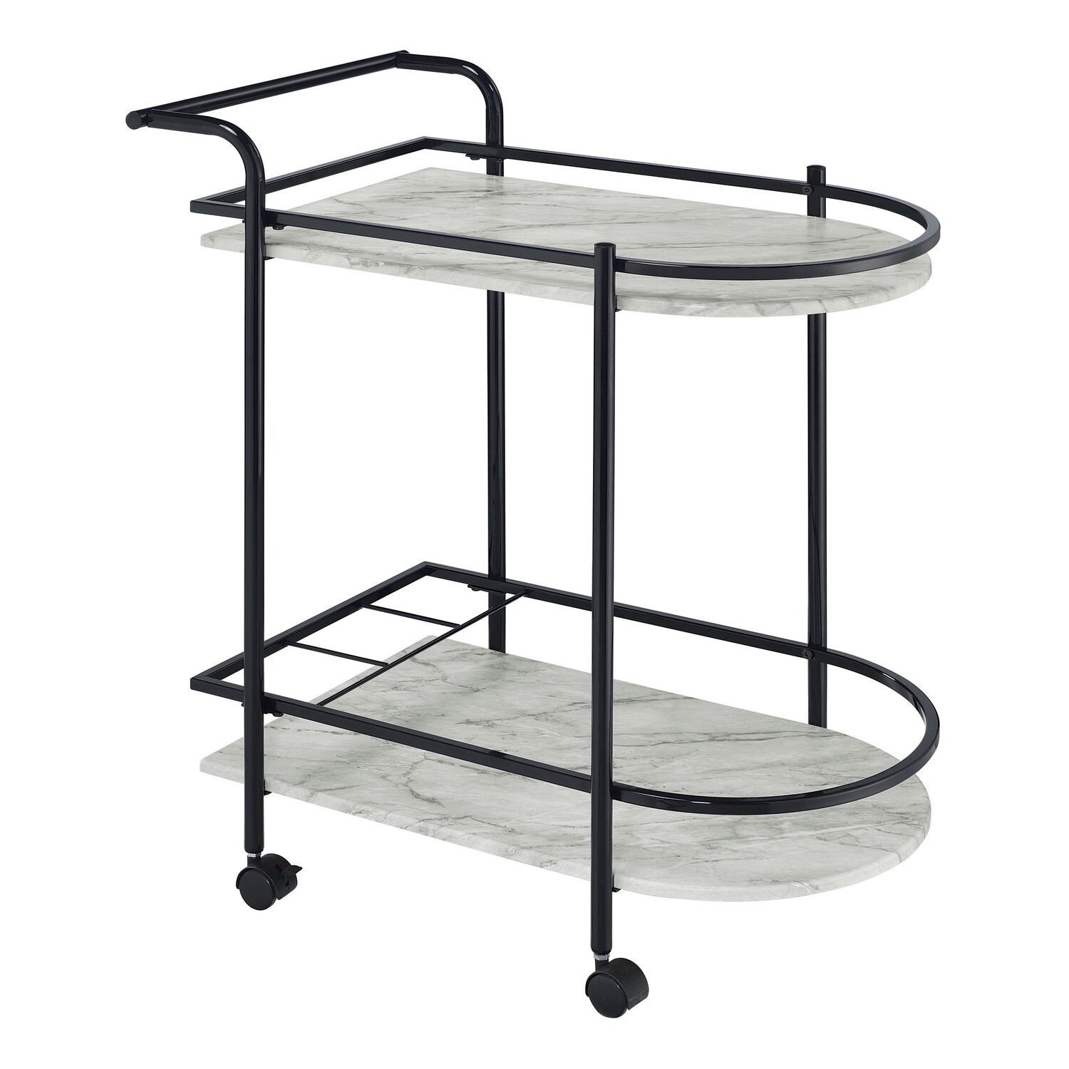 Benjara Rhea 32 Inch Bar Cart Trolley, U Shaped Tray, Faux Marble ...