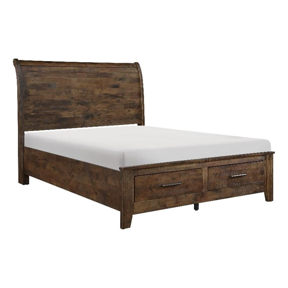 Rick Queen Size Platform Bed- Sleigh- 2 Footboard Storage- Brown ...