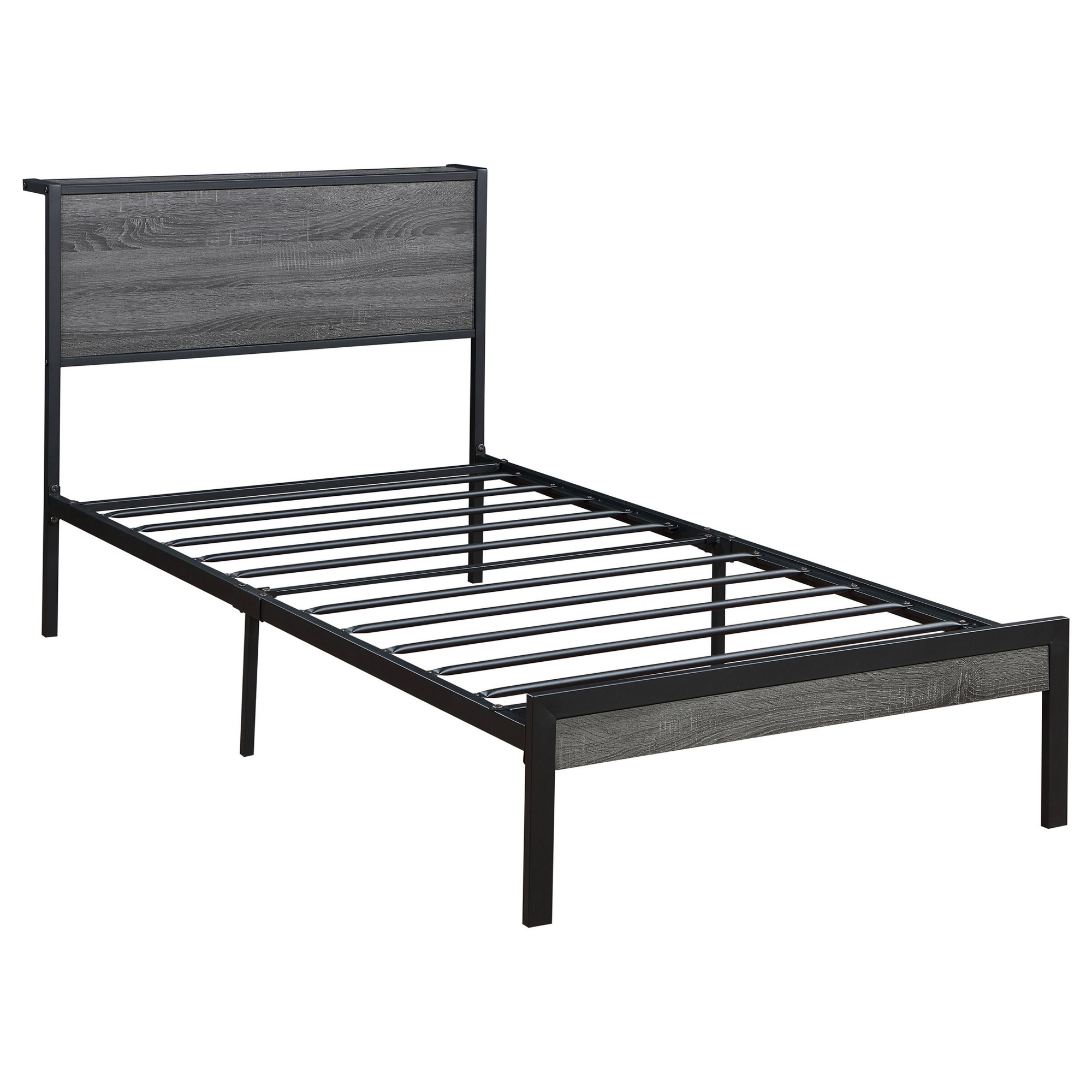 Rick Twin Size Platform Bed, 1 Shelf, Retro Style, Black Metal Frame ...