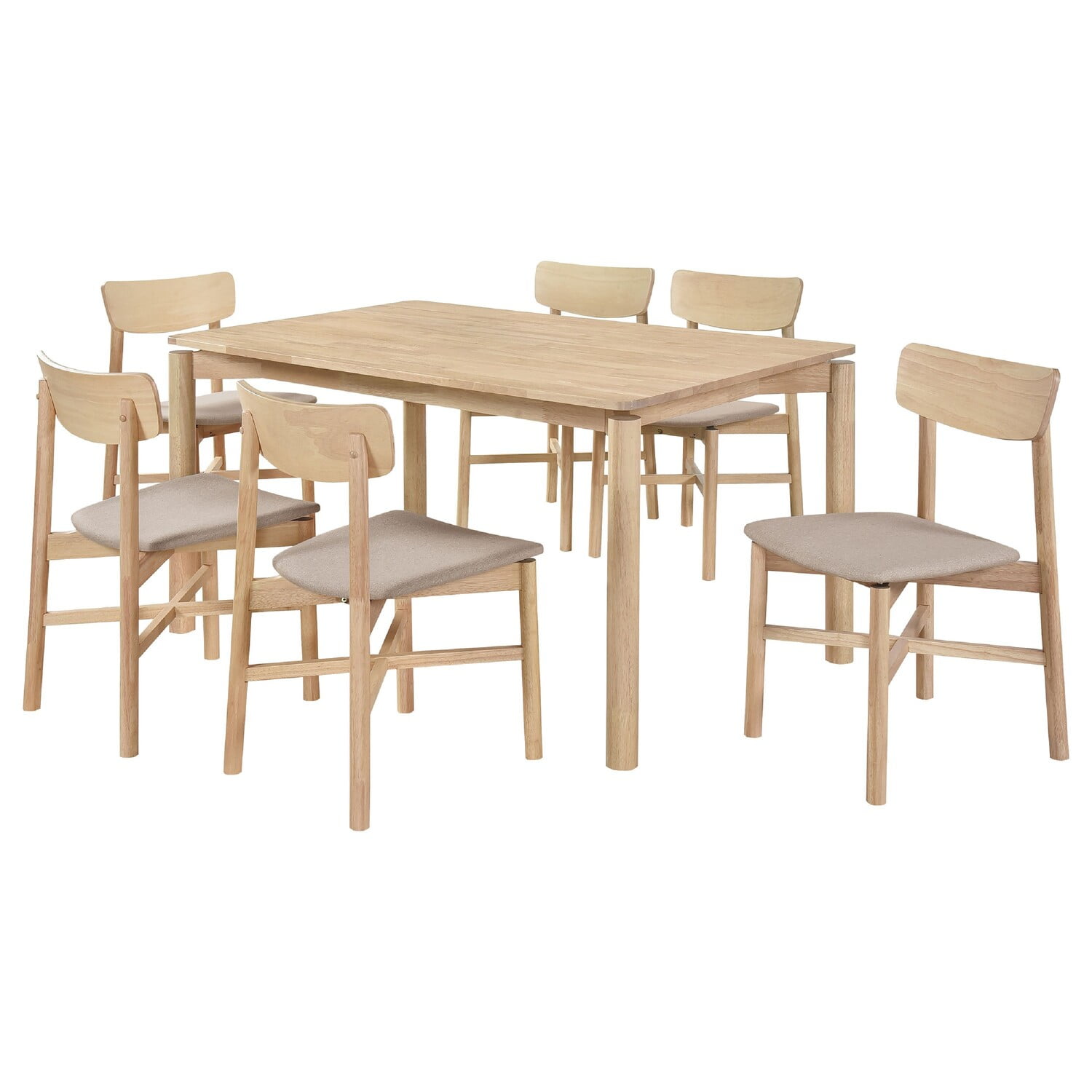 Benjara Rida 7pc Dining Table Set w 6 Tan Brown Upholstered Chairs ...