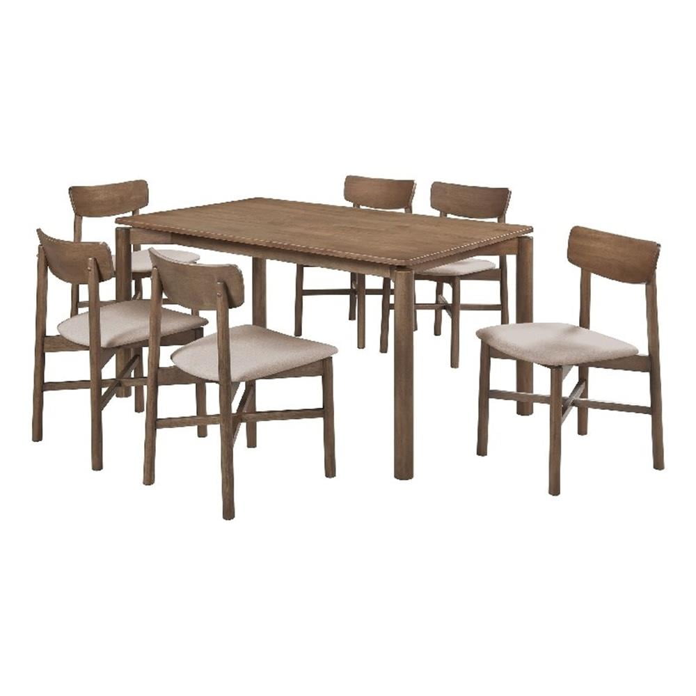 Rida 7pc Dining Table Set w 6 Upholstered Chairs- Natural Walnut Brown ...