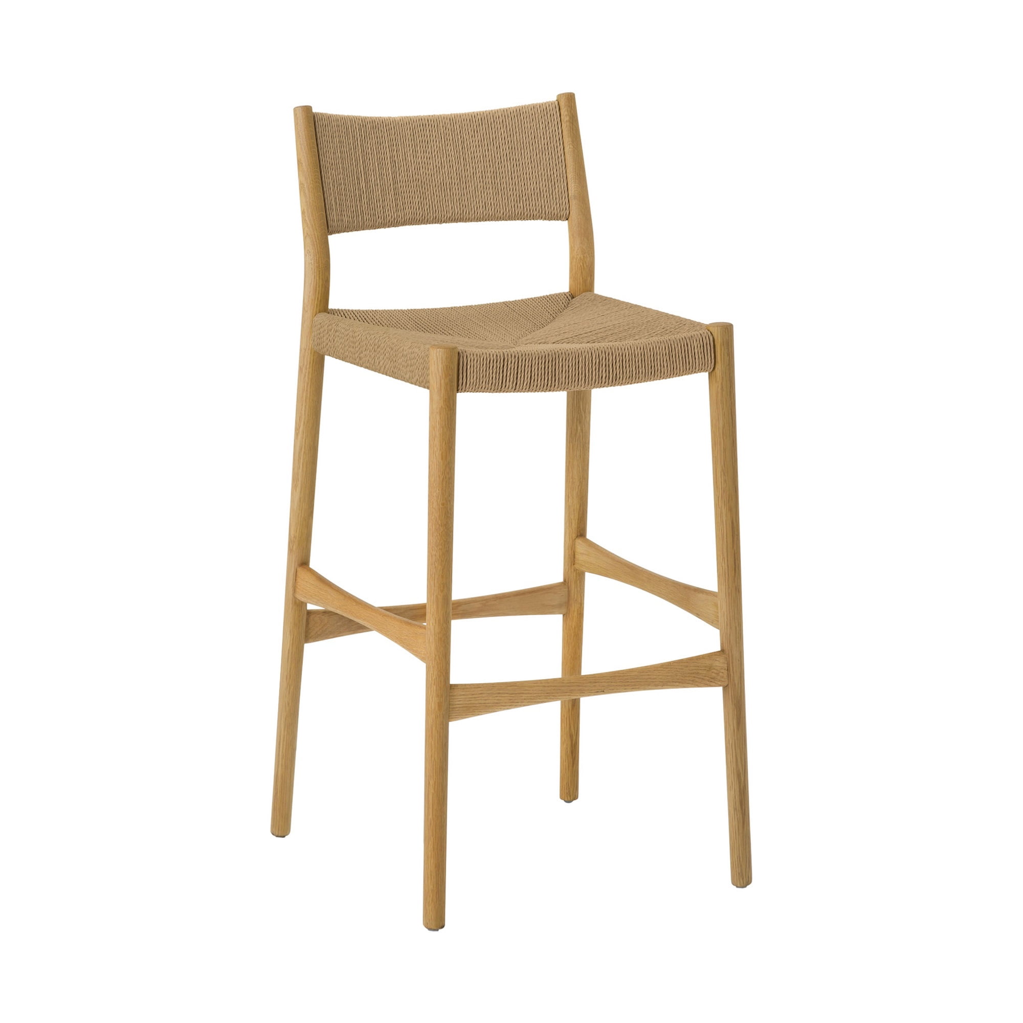 Rie Counter Stool Chair, Danish Inspired Panel Back, Brown Woven Paper ...