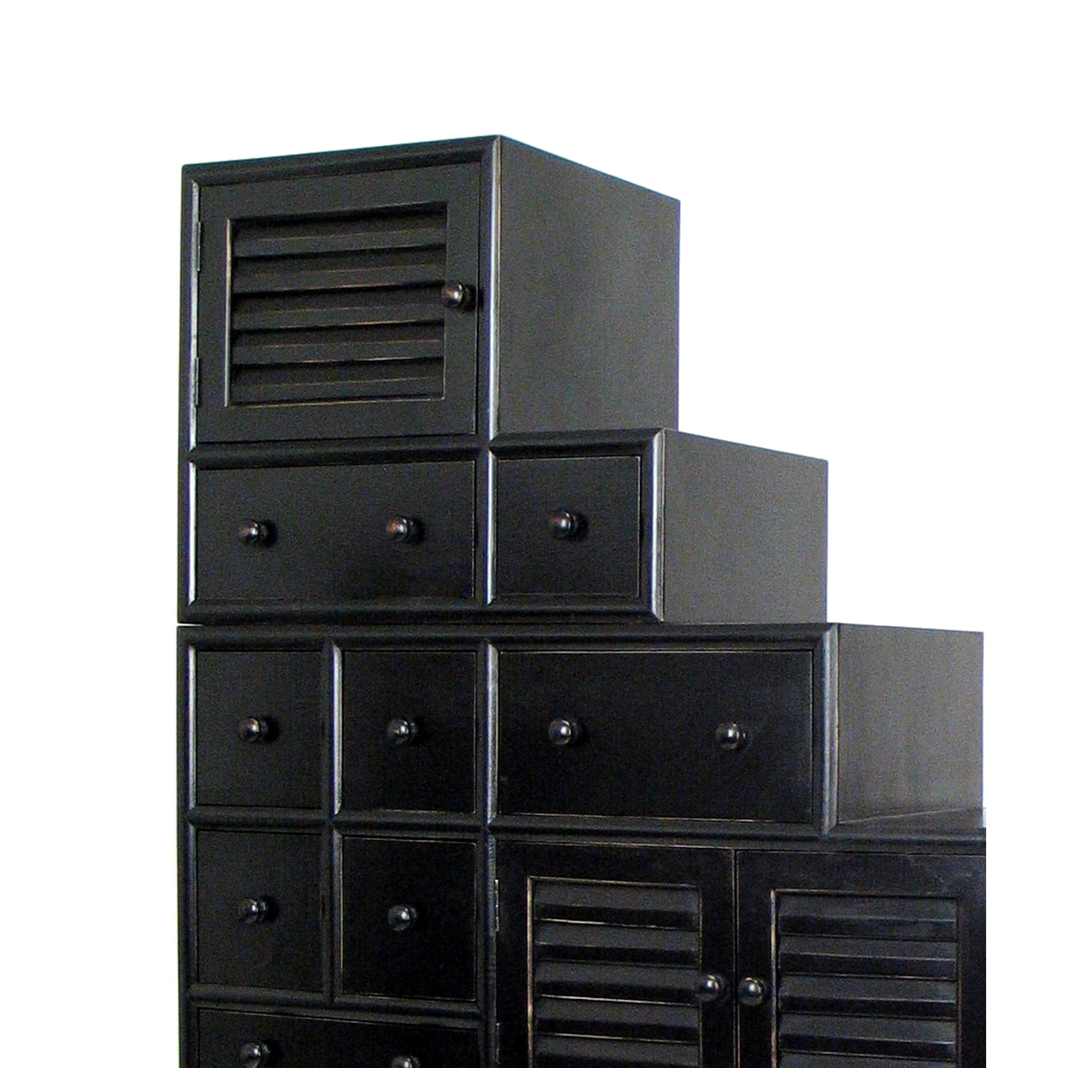 Benjara Right 4 Door Storage Step Design Cabinet with 14 Drawers ...