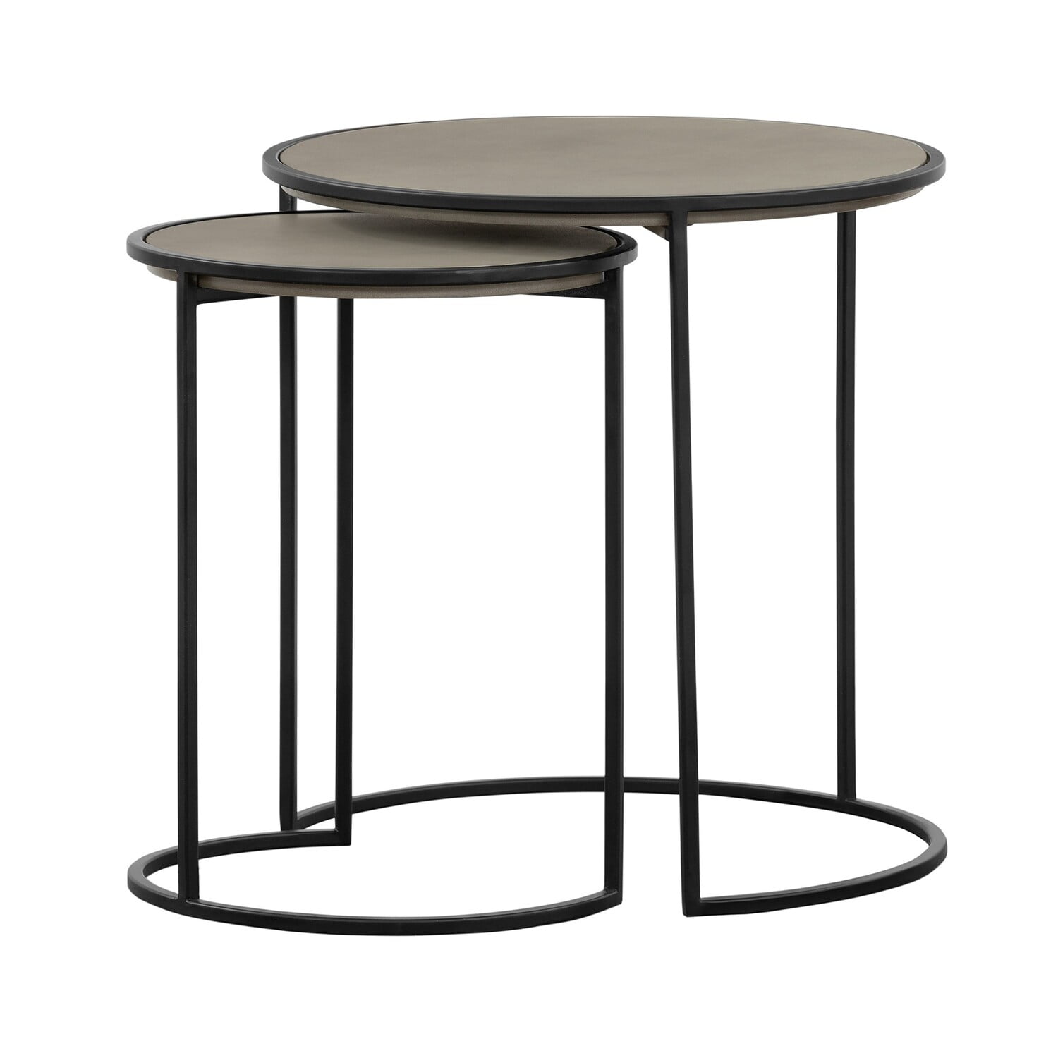 Benjara Rina Concrete and Black Metal 2 Piece Nesting End Table Set ...