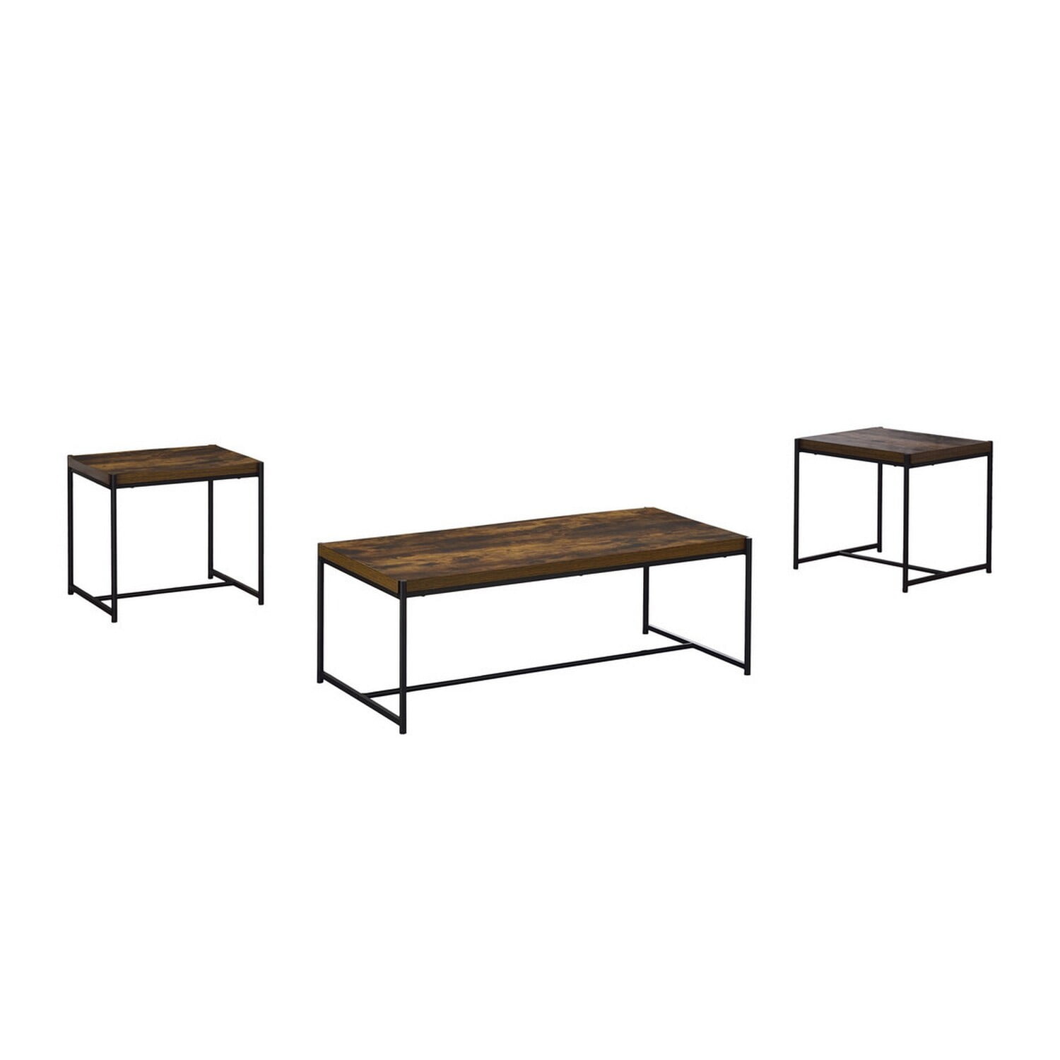 Benjara Riza 3 Piece Coffee Table Set, 2 Side Tables, Steel Base, Black ...