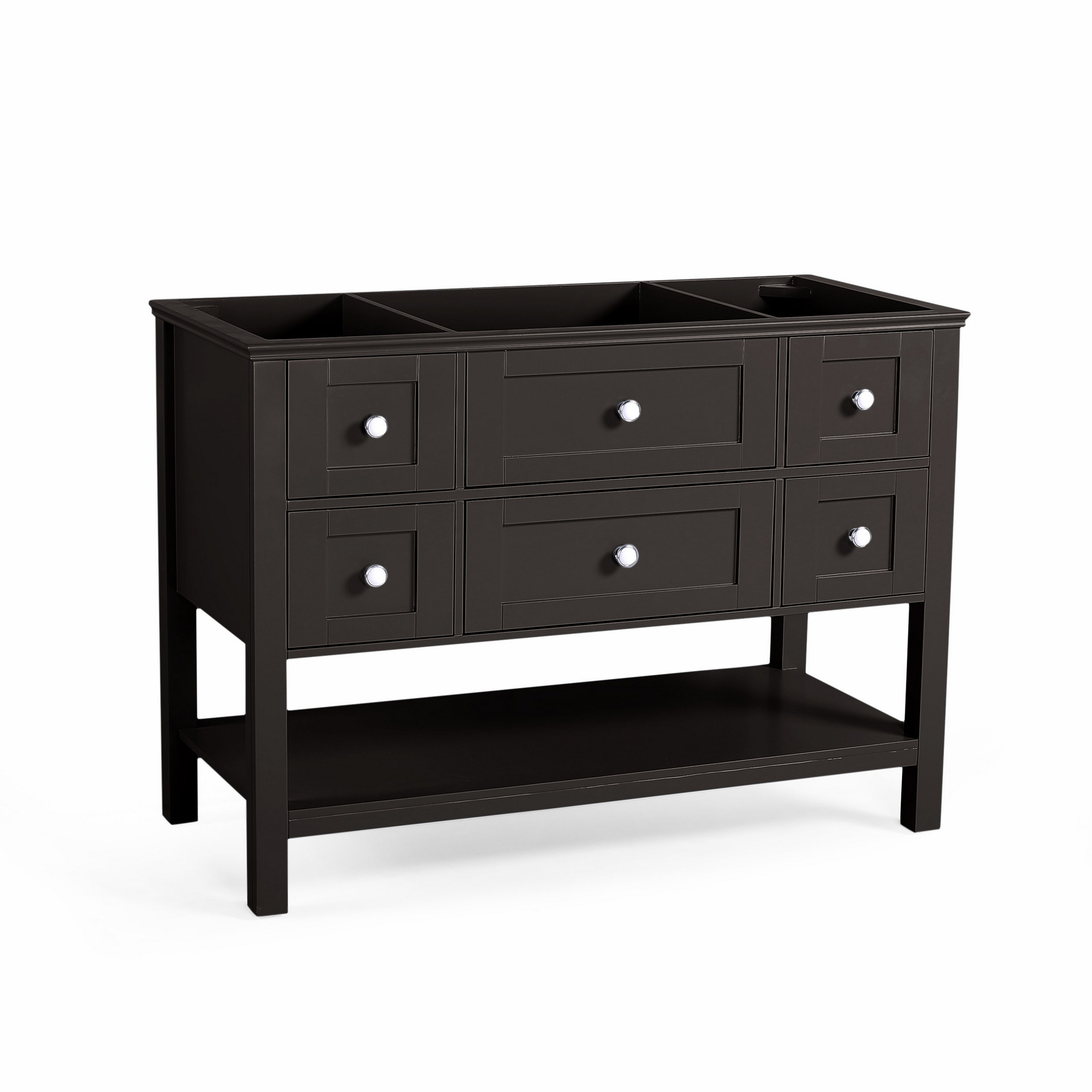 Rizy Bathroom Vanity Base with 5 Drawers, Shelf, 48 Inch Brown Wood ...