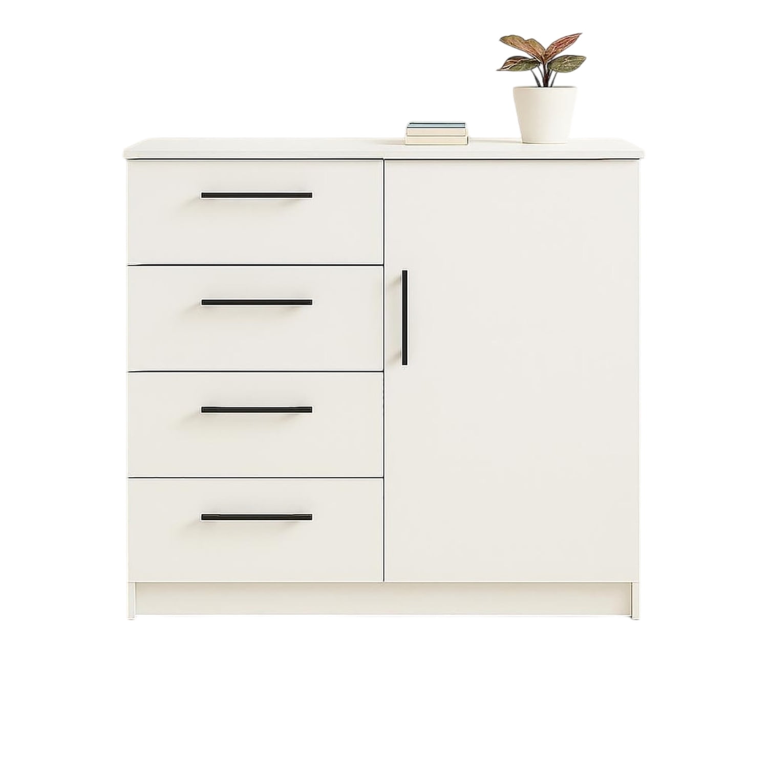 Benjara Roby Large Dresser Chest, 4 Drawers w Cabinet, 47 Inch, White ...