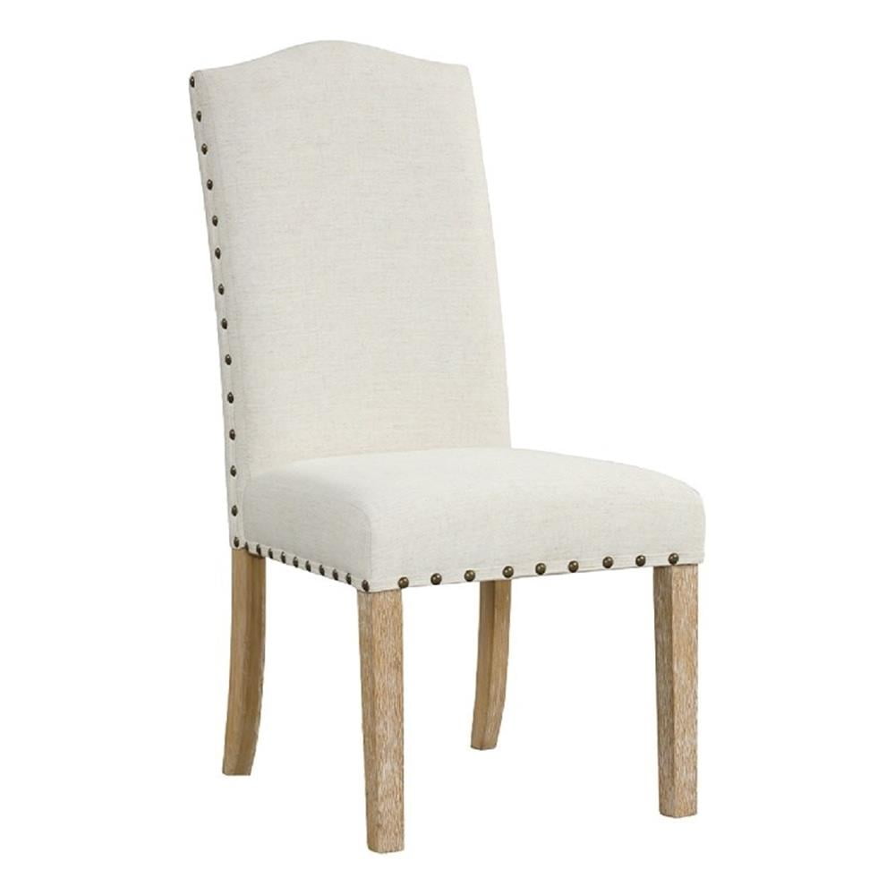 Ron Parsons Dining Chair Set of 2- Natural Brown Wood- Textured Cream ...