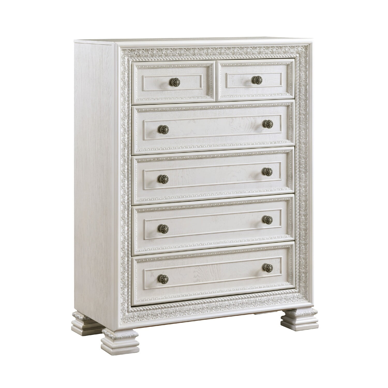 Benjara Rotu Tall Dresser Chest, 5 Drawers Rope Molding, White Ash ...
