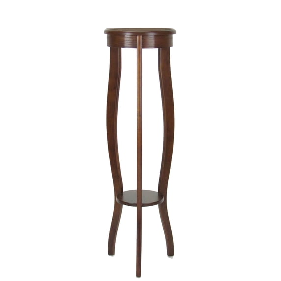 Round Pedestal Stand with Open Bottom Shelf and Flared Legs, Brown ...