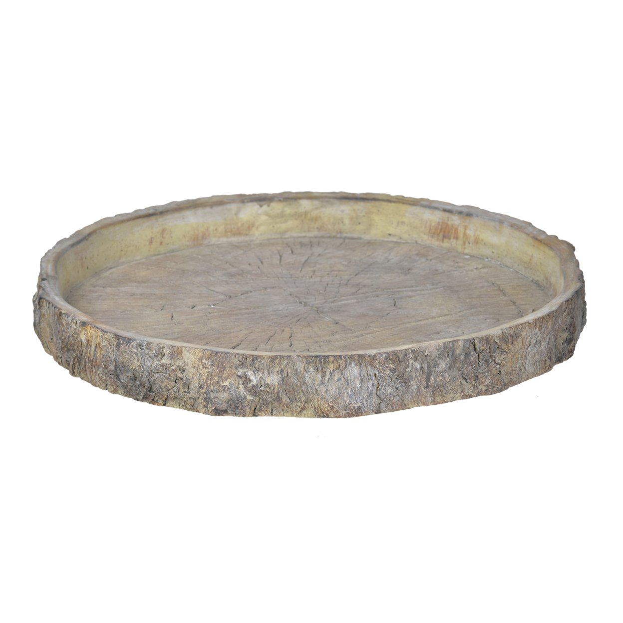 Round Shape Cemented Log Plate with Distressed Details, Gray - Walmart.com