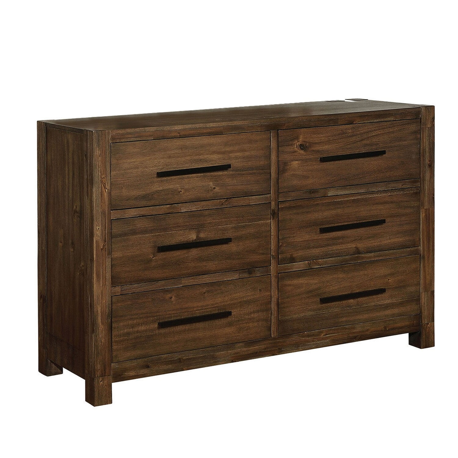 Benjara Rustic Style Wooden 6 Drawer Dresser with Bar Handles, Walnut ...