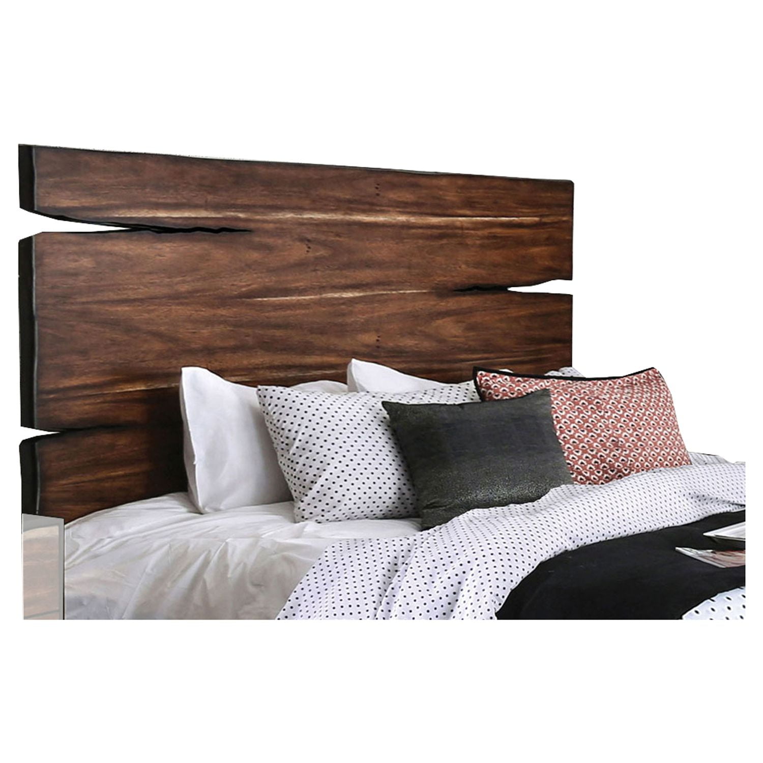 Benjara Rustic Style Wooden Queen Size Bed with Split Panel Headboard ...