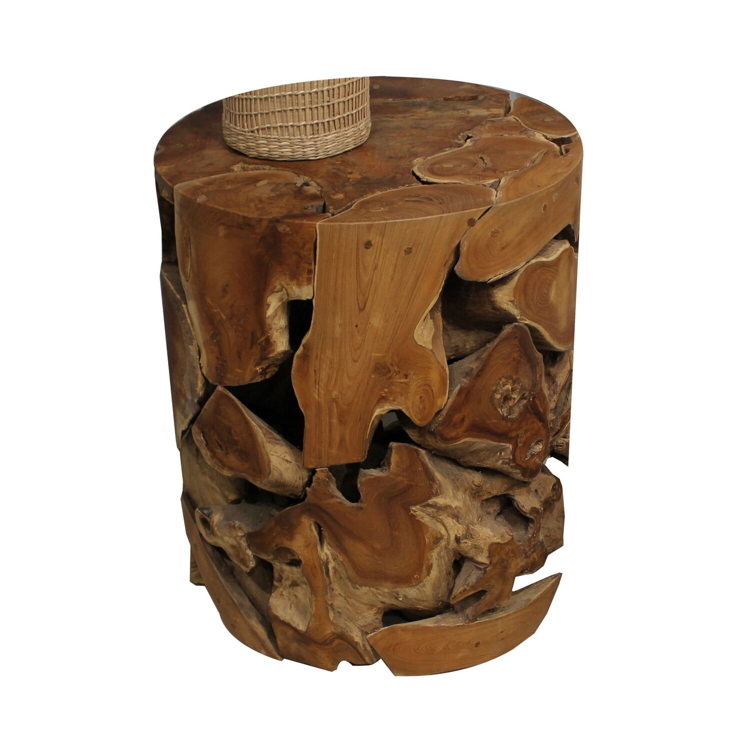 Rux 18 Inch Artisan Side End Table, Live Edge Round Top, Teak Wood, Brown - Walmart.com