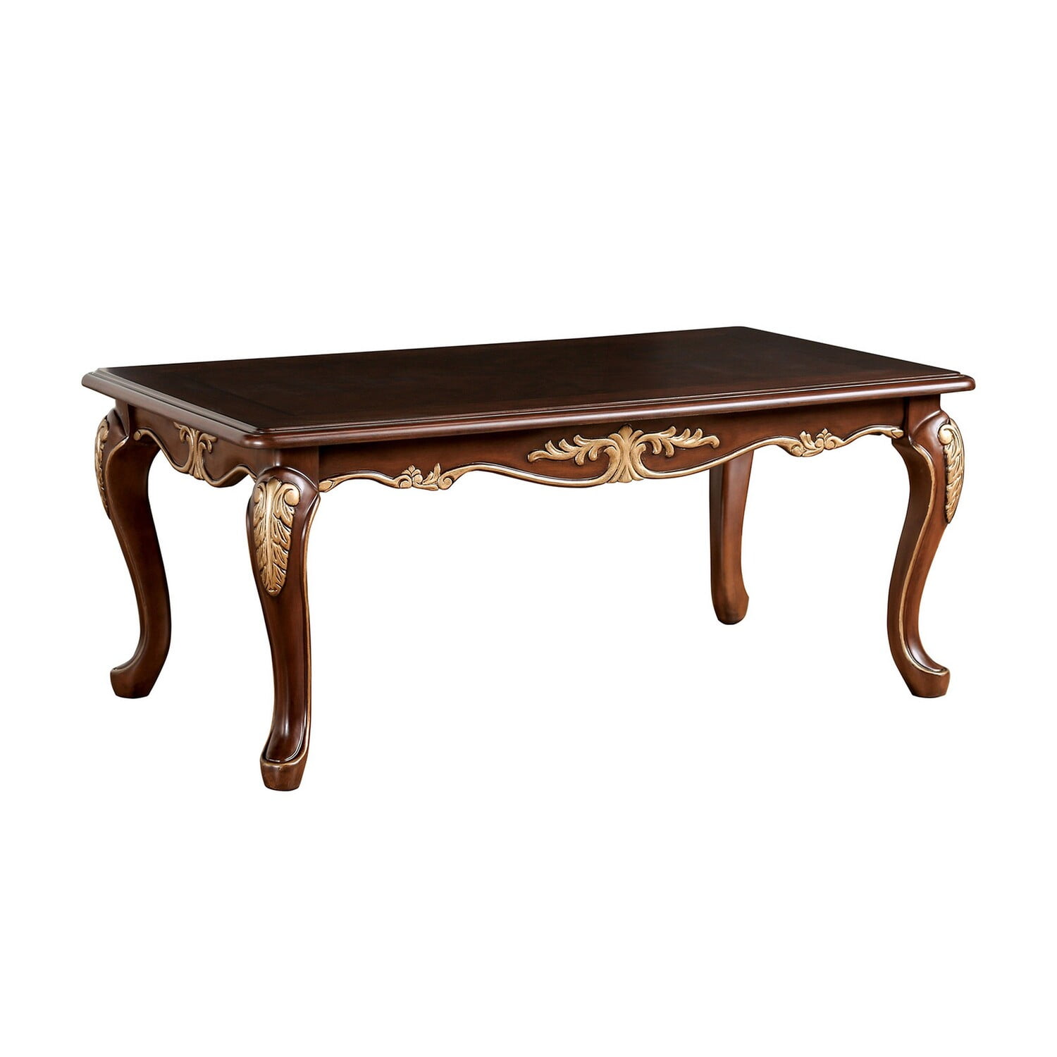 Saili Coffee Table- Gold Carvings- 48 Inch- Cabriole- Tobacco Brown ...