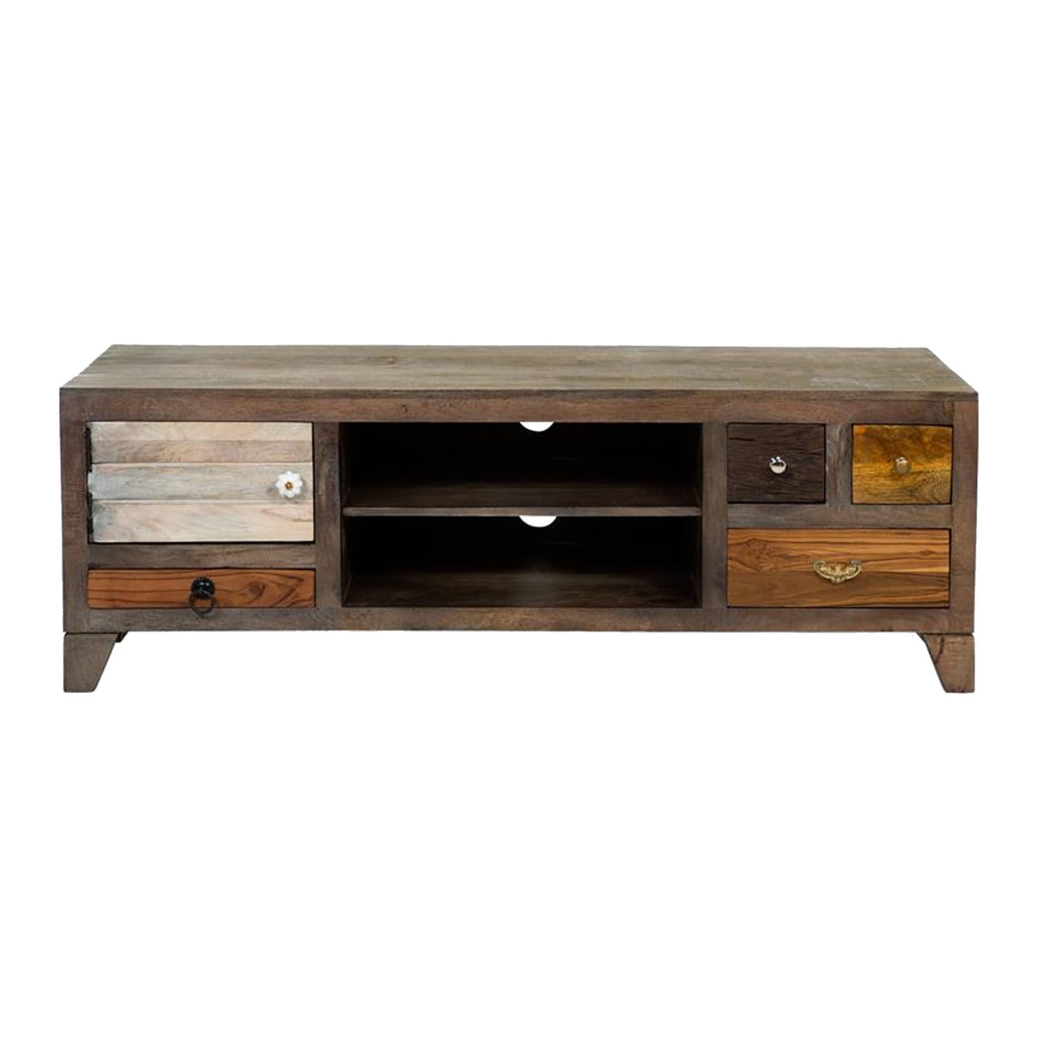 Benjara Saon 57 Inch TV Media Console, 4 Drawer, Door, Natural Brown ...