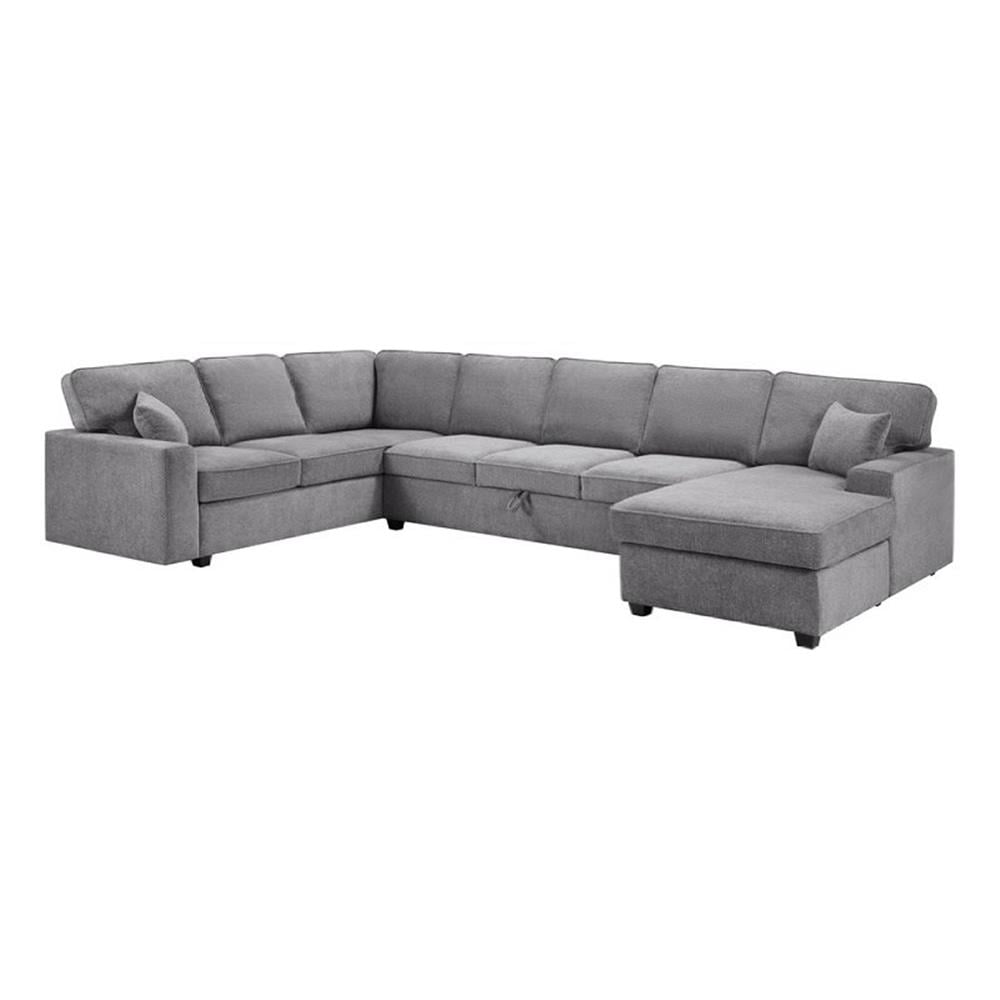 Sary 137 inch Sectional Sofa w Chaise- 2 Throw Pillows- Gray Chenille ...