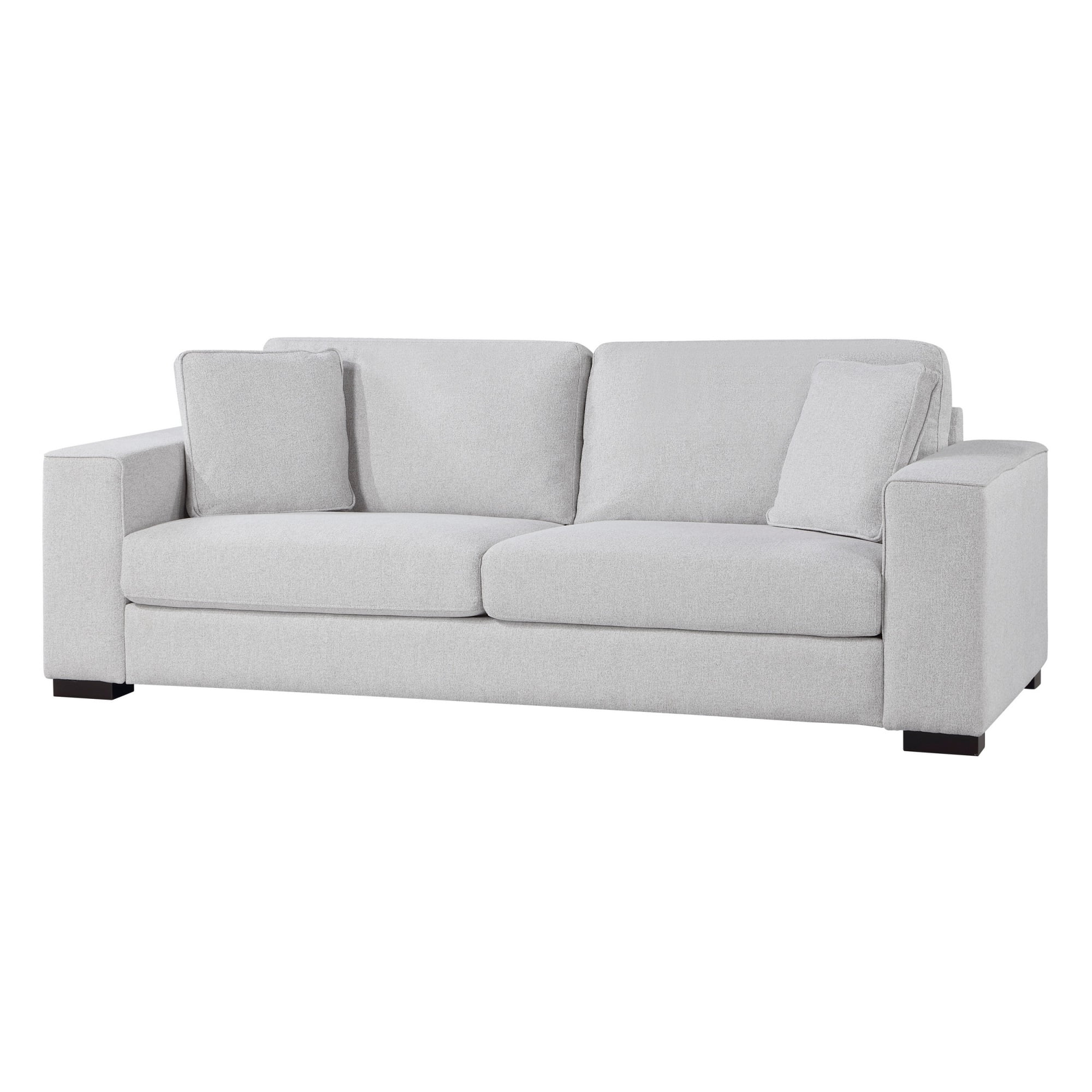 Benjara Sawl 90 Inch Modern Sofa, Smooth Gray Textured Fabric, Brown ...