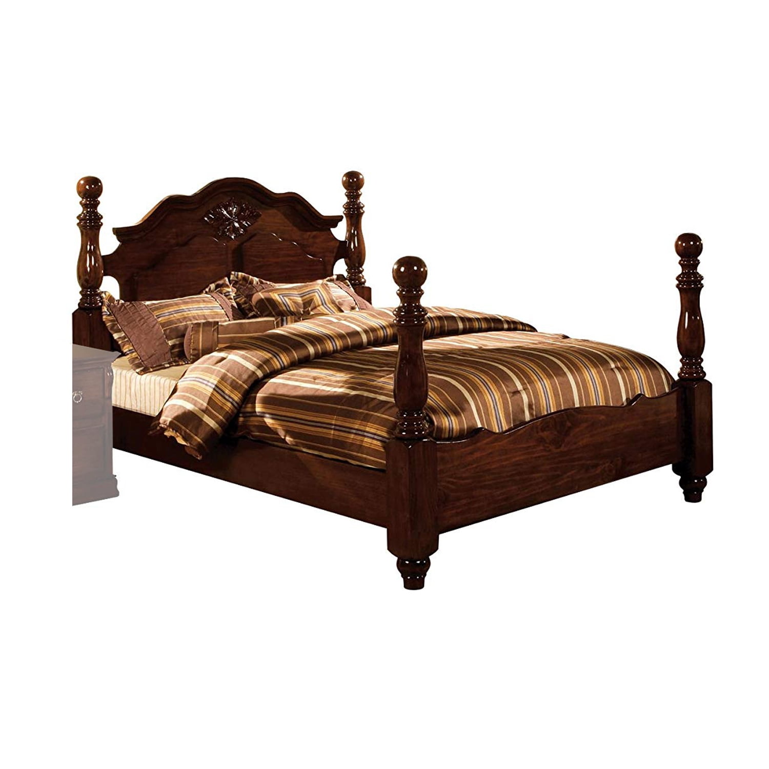 Scalloped Design Eastern King Bed with Turned Side Posts Brown ...