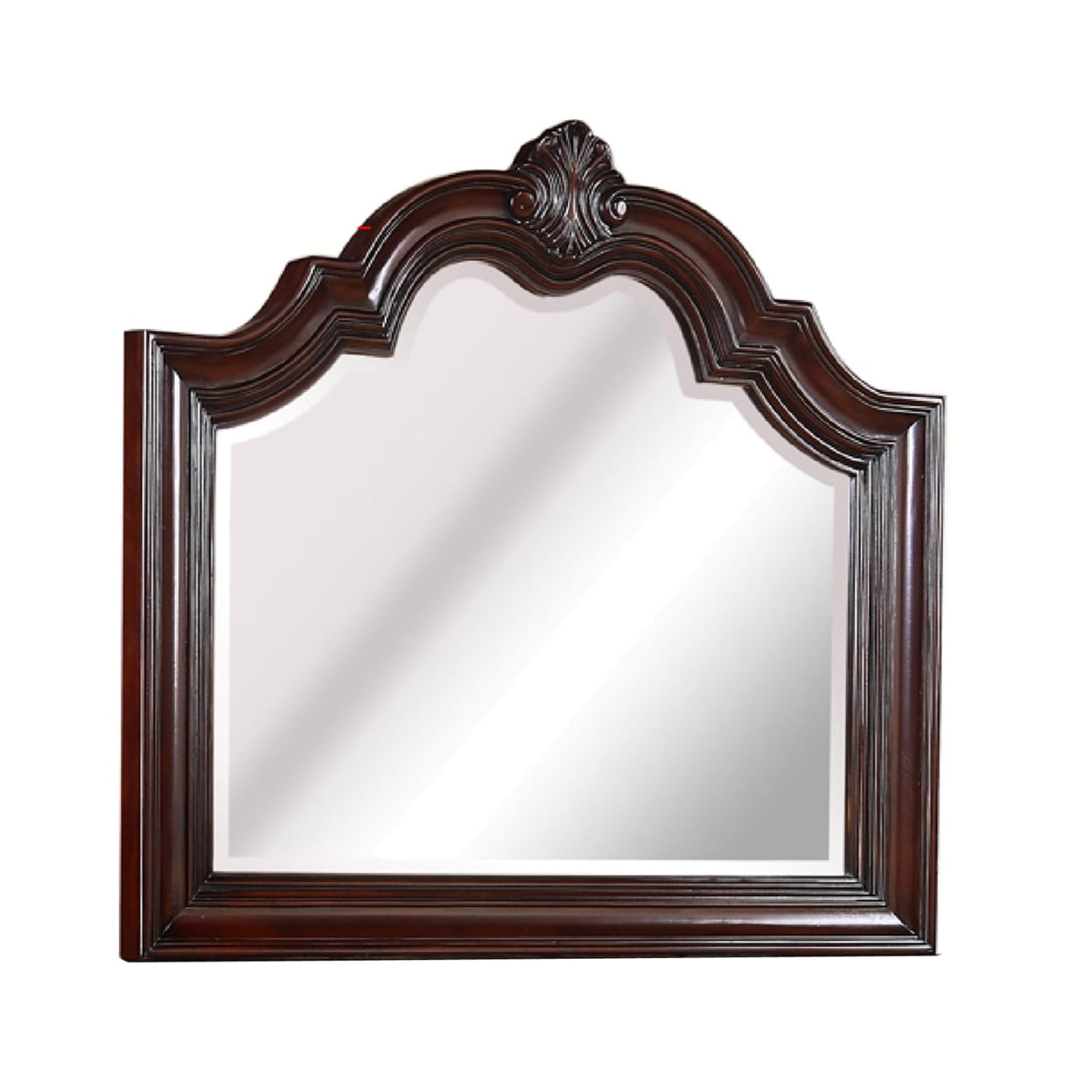 Benjara Scalloped Design Wooden Frame Mirror with Crown Top, Cherry ...