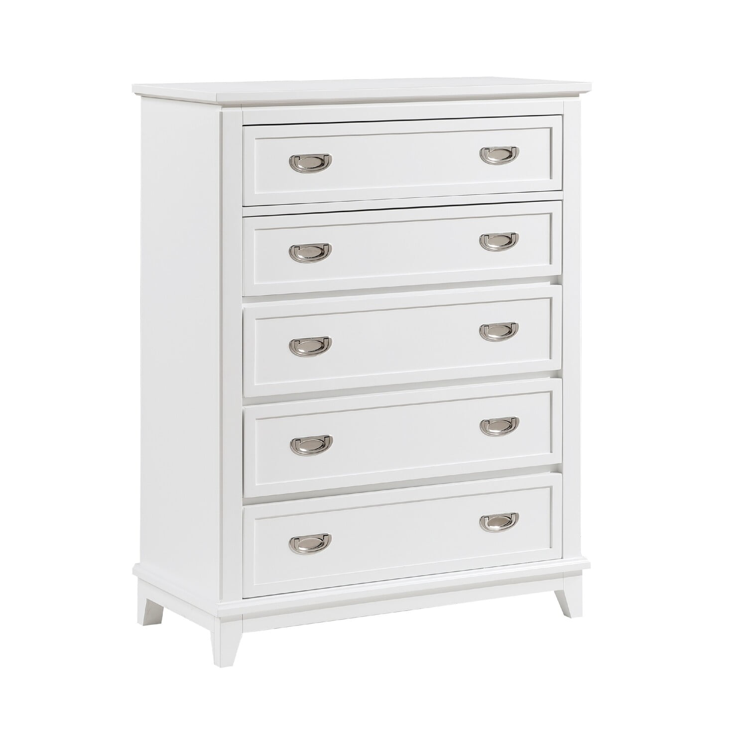 Benjara Sely Tall Dresser Chest, 5 Drawers, White Wood, Nickel Ring ...