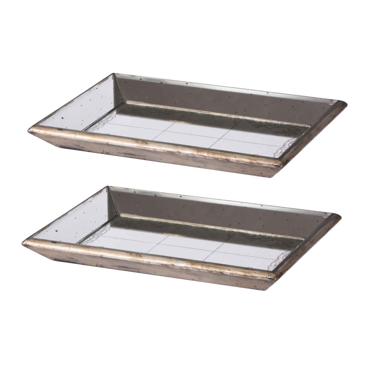 Benjara Set of 2 Serving Trays, Decorative, Vintage Mirrored Finish ...