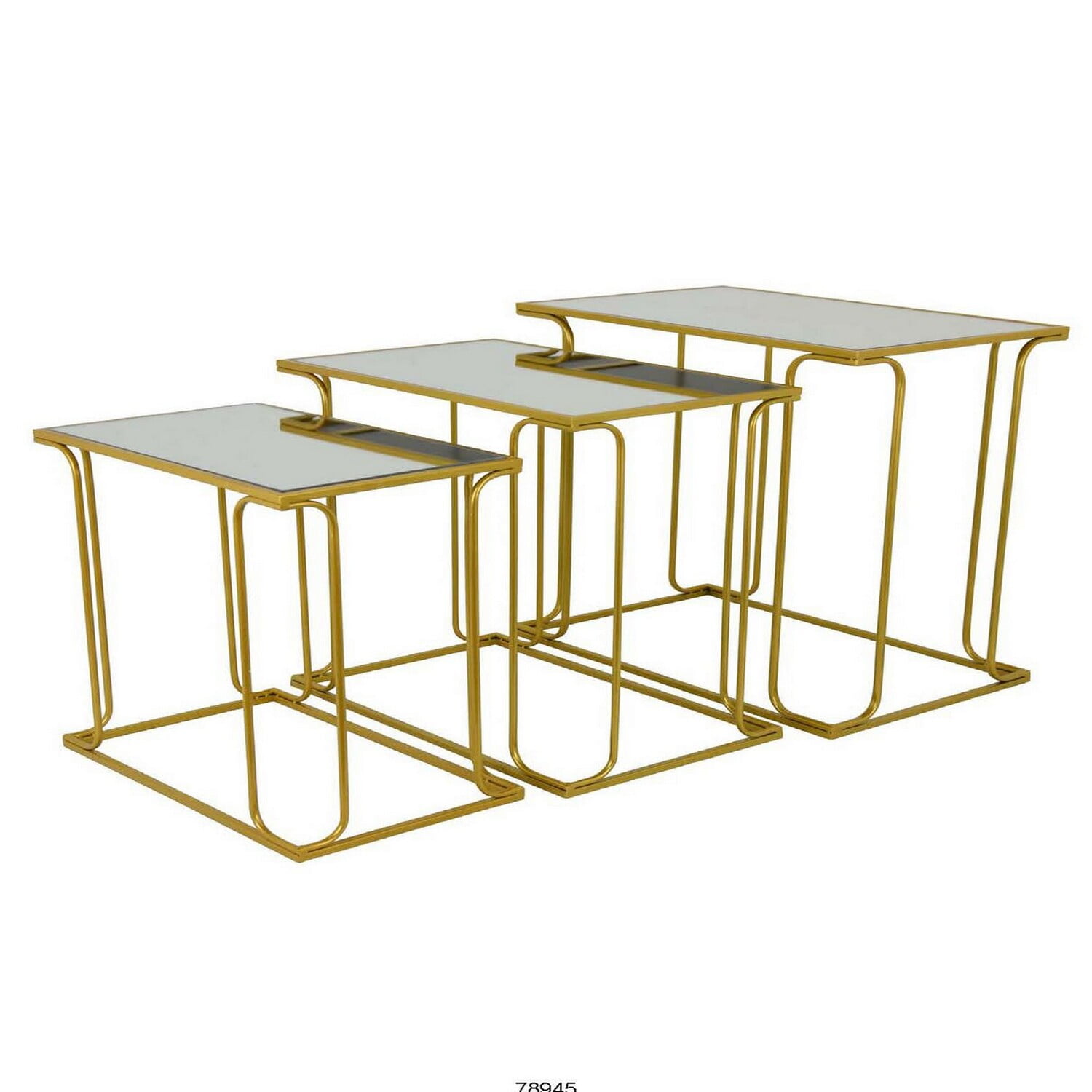Set of 3 Accent Nesting Tables, Shiny Top, Gold Finished Metal Frame ...