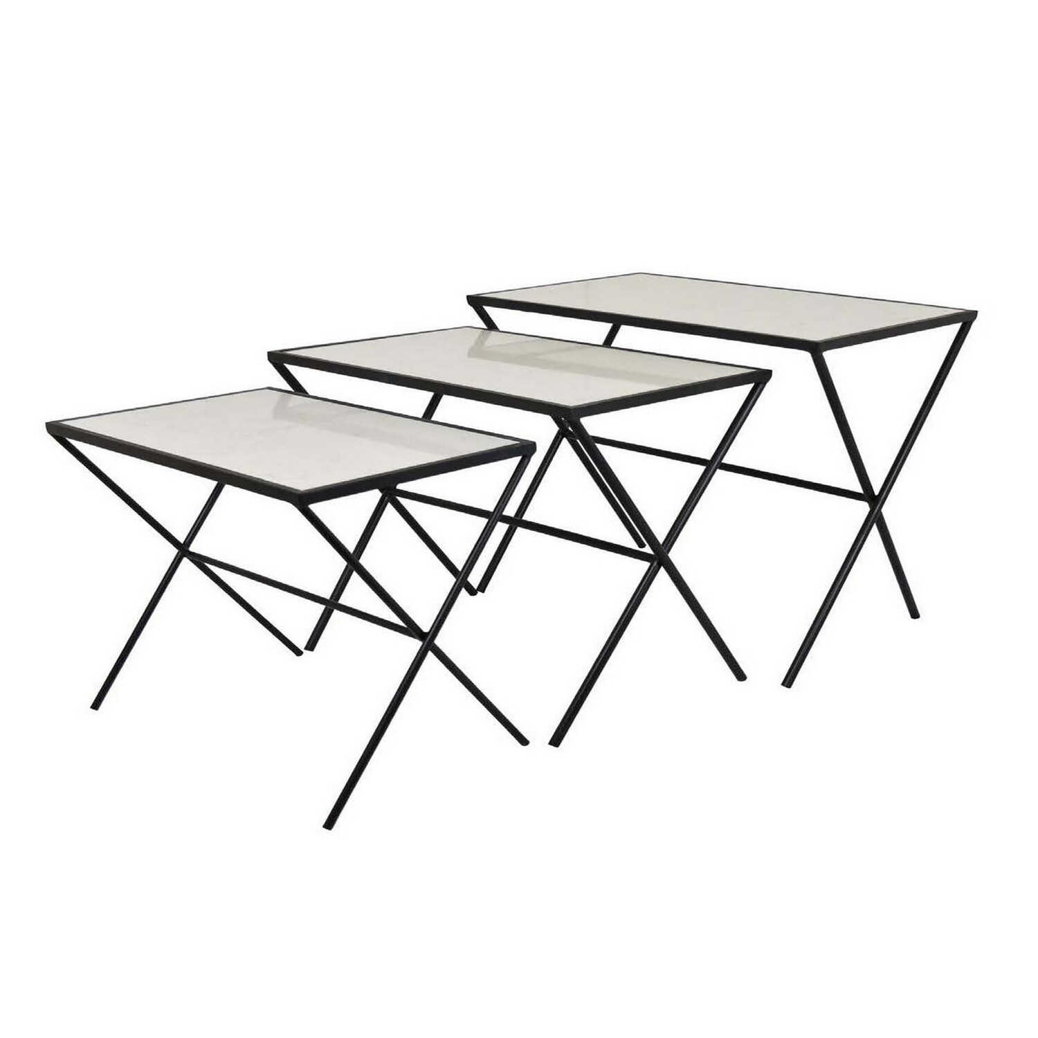Set of 3 Accent Nesting Tables, White Marble Tops, Black Metal X Base - Walmart.com
