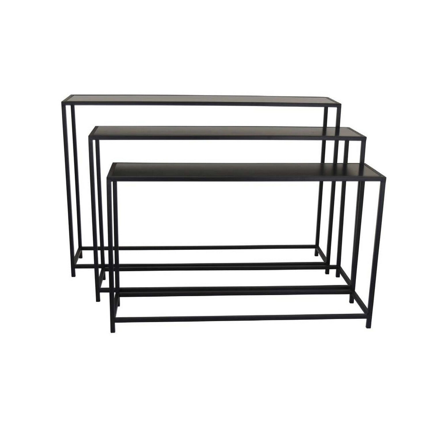 Set of 3 Plant Stand Tables, Rectangular Wood Top, Metal Open Frame ...