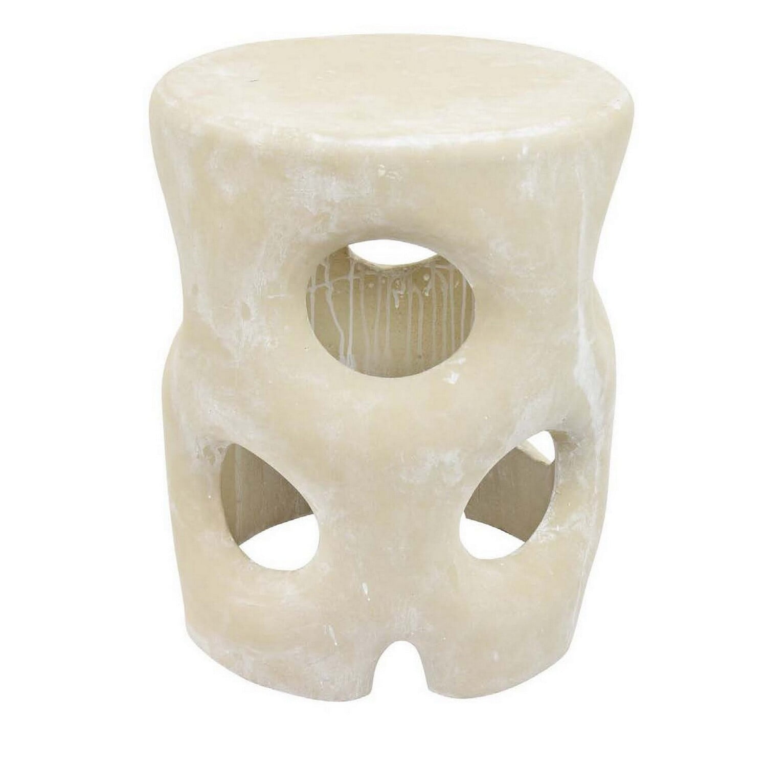 Sia 19 Inch Plant Stand Garden Stool Table, Round, Holes, Cream Resin ...