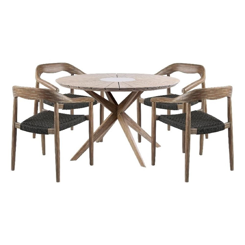 Siana Neka Outdoor 5pc Dining Table Set- 4 Brown Wood Chairs- Charcoal ...