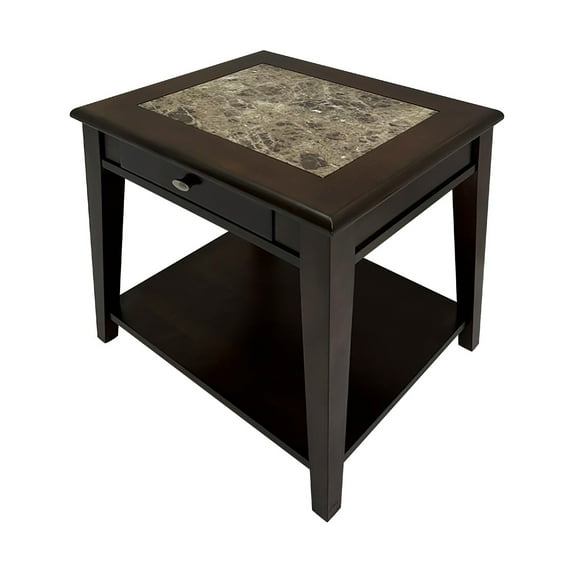 Side End Table- Drawer and Shelf- Classic Cherry Brown Finish- 26 Inch ...