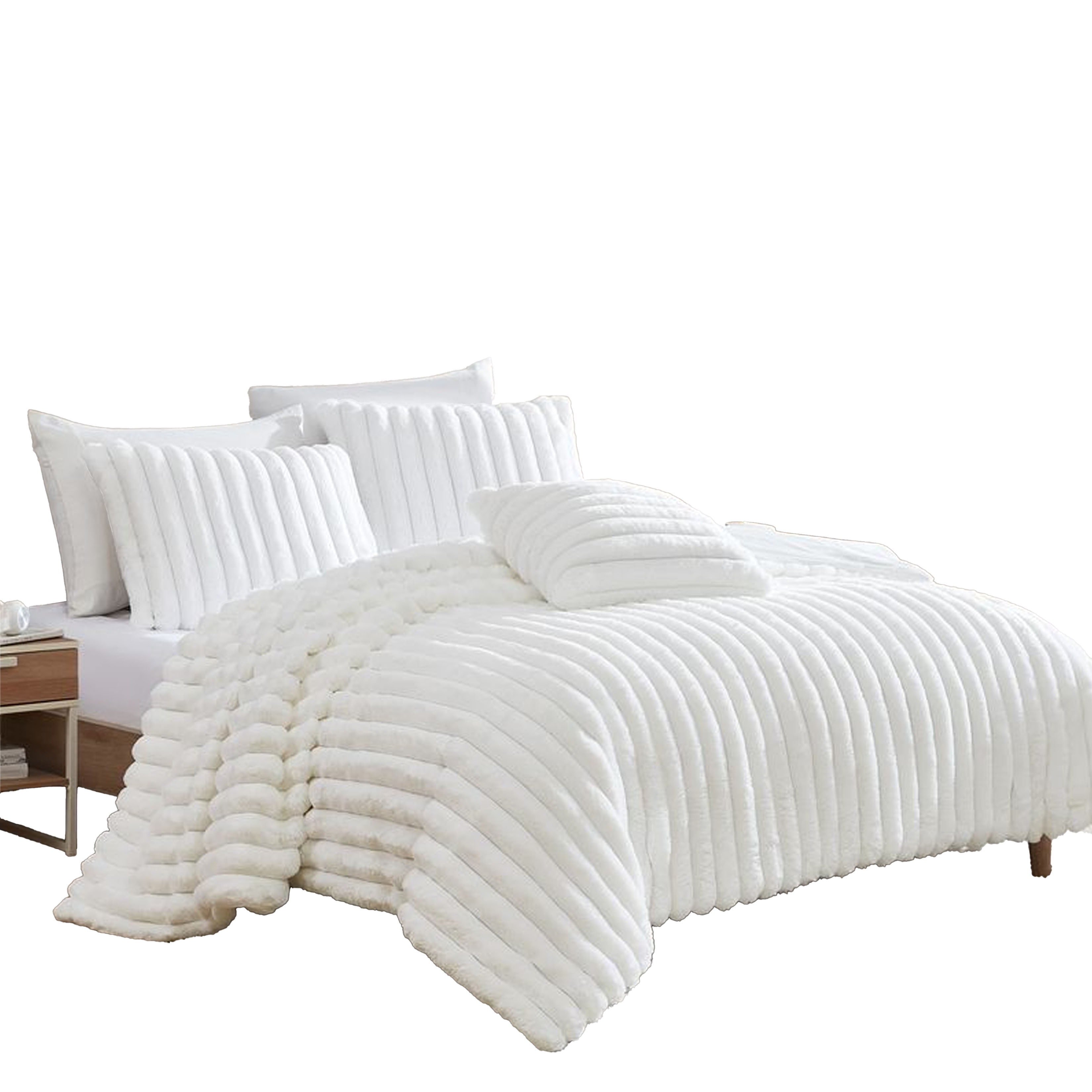 Sieno 3pc Twin XL Comforter Set, White Faux Fur and Micro Mink Backing ...