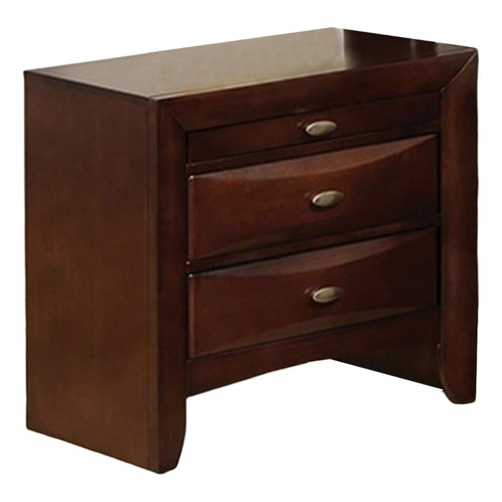 Simo Nightstand- Spacious Top- Nickel- 3 Drawers- Cherry Brown Solid ...