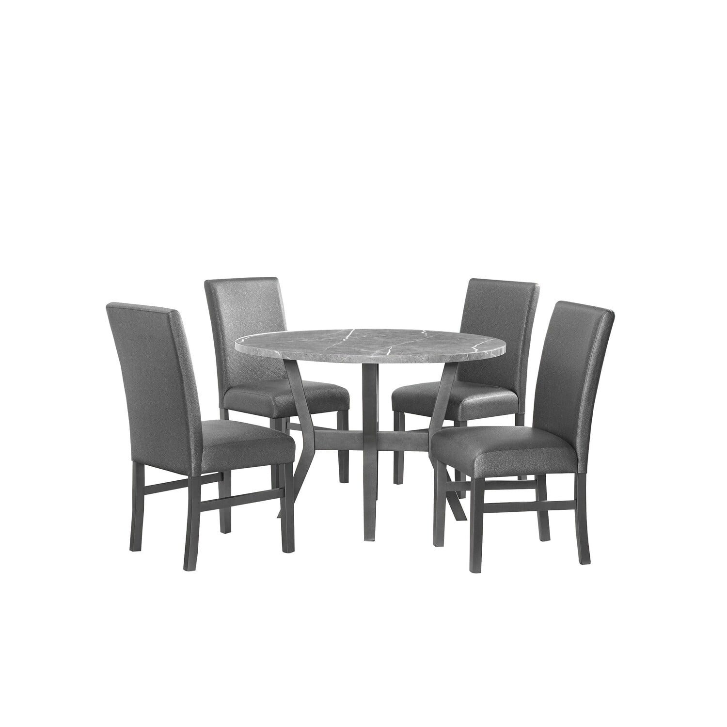 Benjara Skylar 5 Piece Dining Table Set, Wood, 4 Chairs, Glitter Gray ...